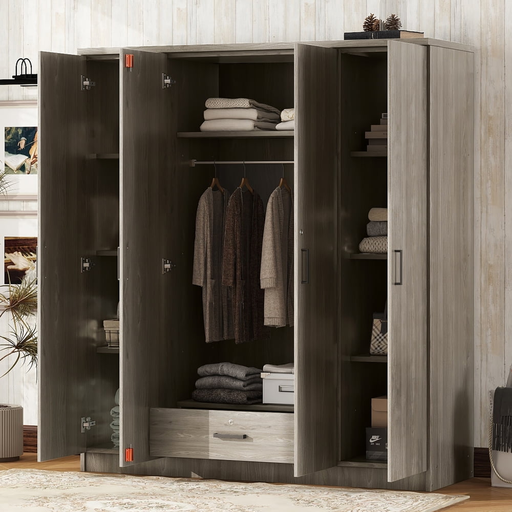 Free-Standing Modern Wardrobe with Locking Drawer – MDF Storage Cabinet ...