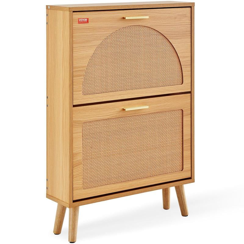 Free Standing Shoe Cabinet with 2 Flip Drawers and Rattan Door Panels ...