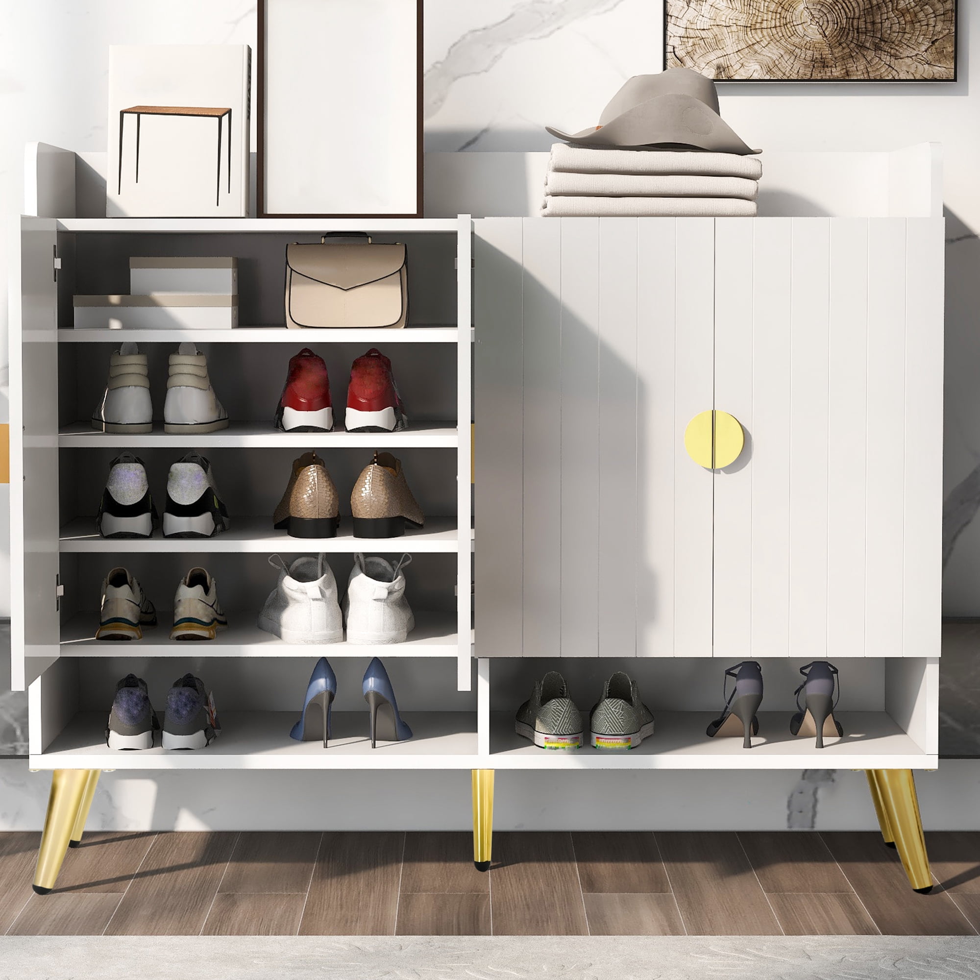 Free Standing Shoe Cabinet For Entryway,5 Tier Shoe Storage Cabinet ...