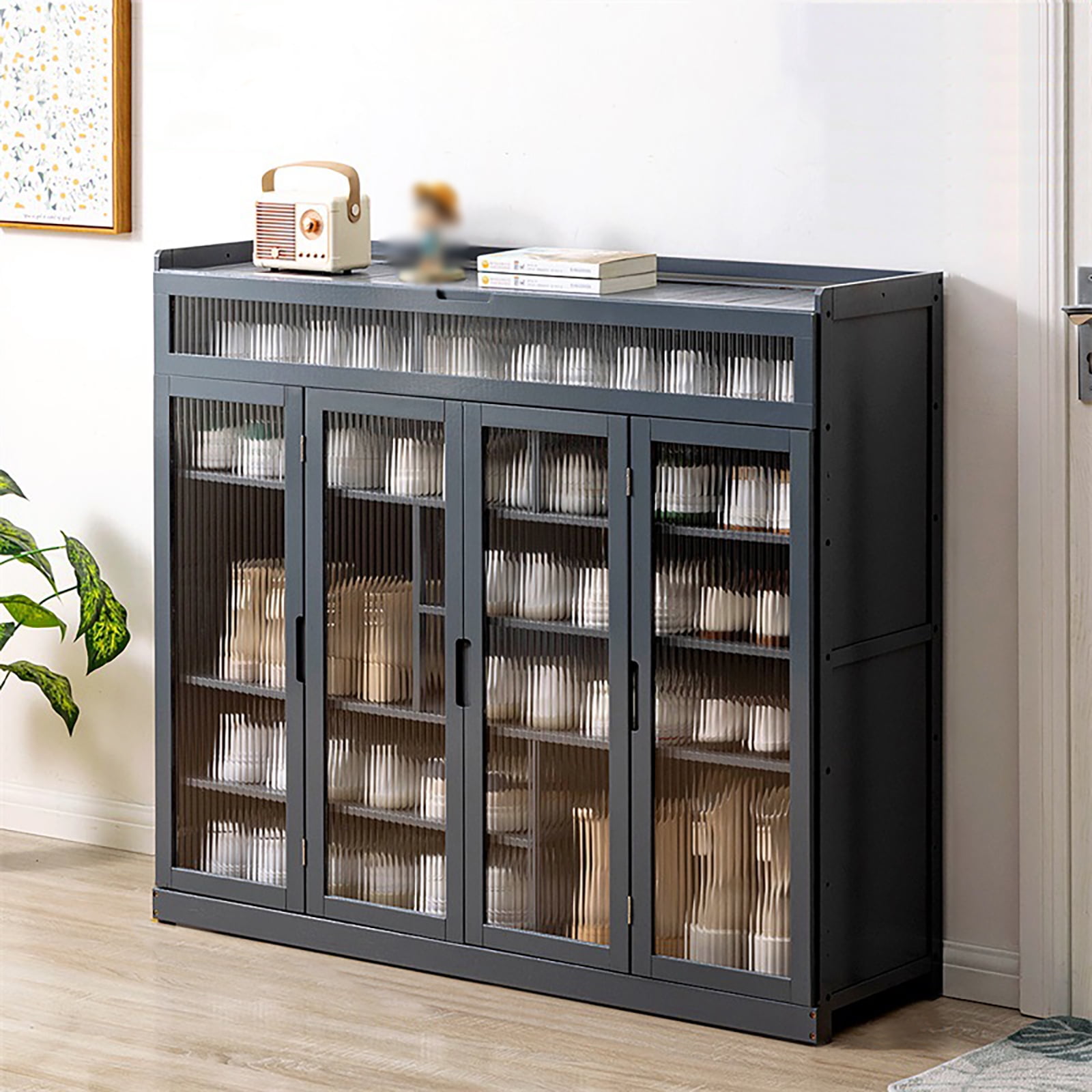 Free Standing Shoe Rack, Bamboo and Acrylic, 6 Tiers with 4 Doors ...