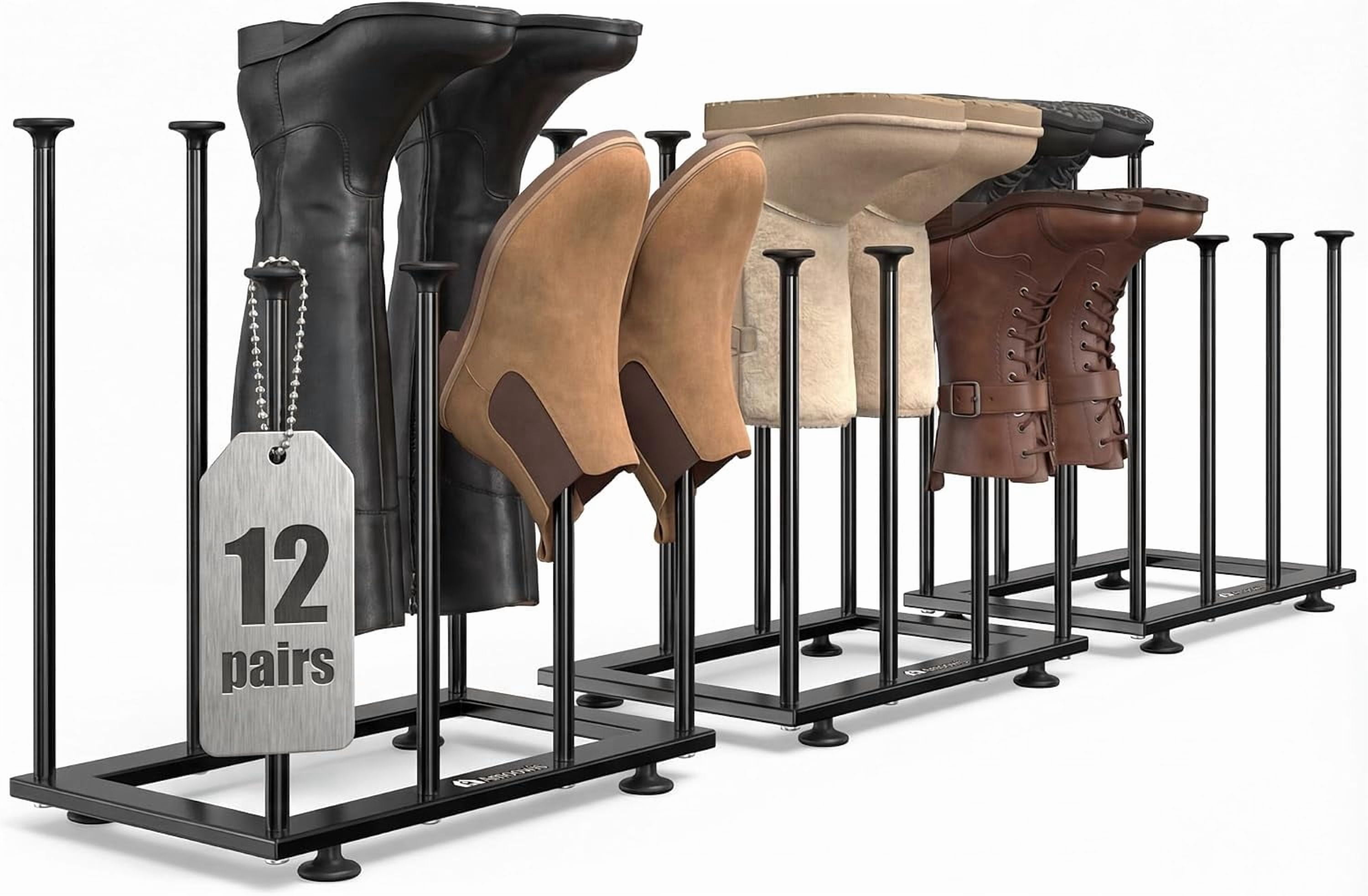 Free Standing Shoe Rack Organizer, Black Metal Tall Boot holder, Space ...