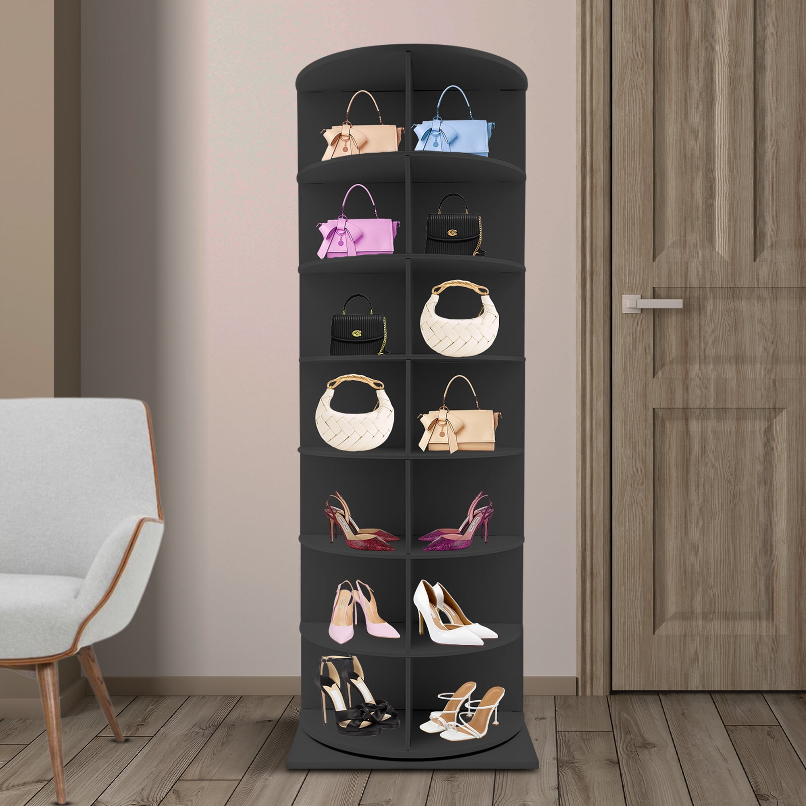 Free Standing Shoe Rack, Shoe Organizer Black 360° Rotating Shoe Rack ...