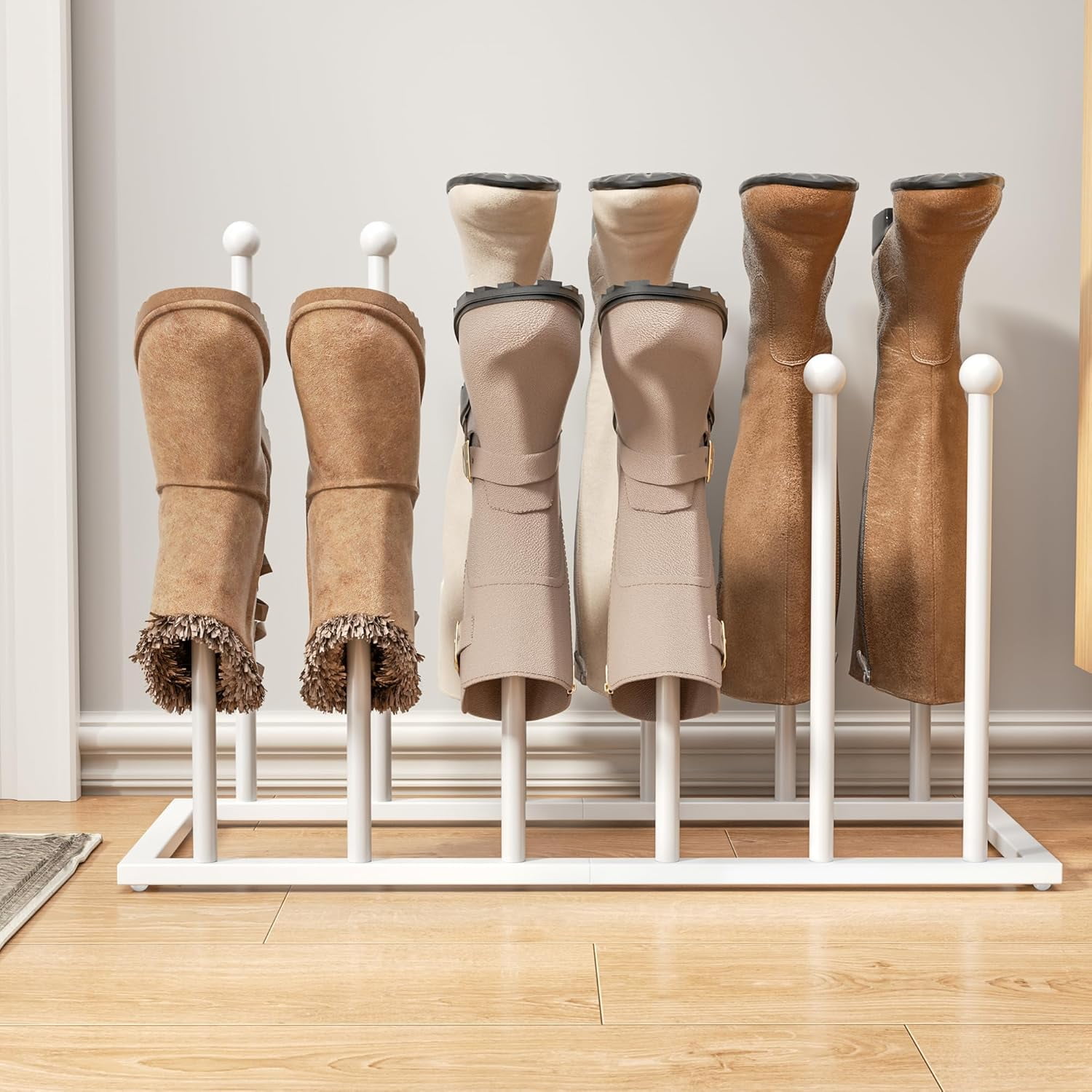 Free Standing Shoe Rack White Metal Boot Organizer Tall Shoe Storage ...