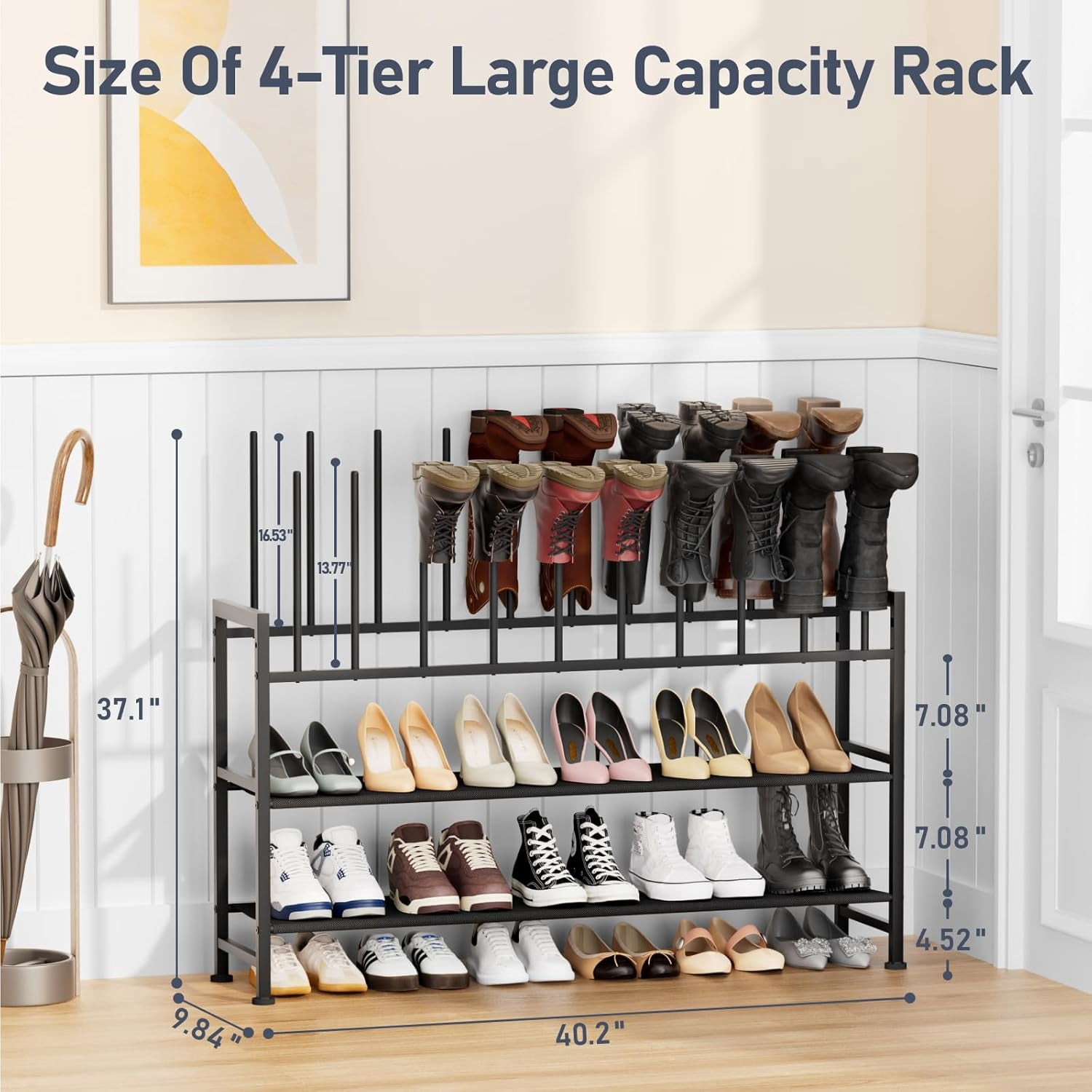 Free Standing Shoe Racks - 3-Tier Boot Rack, Black Metal Boot Storage ...