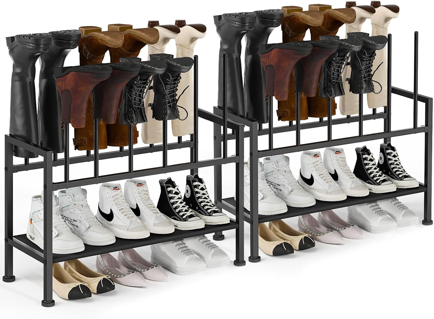 Free Standing Shoe Racks - 3-Tier Boot Rack, Black Metal Boot Storage ...