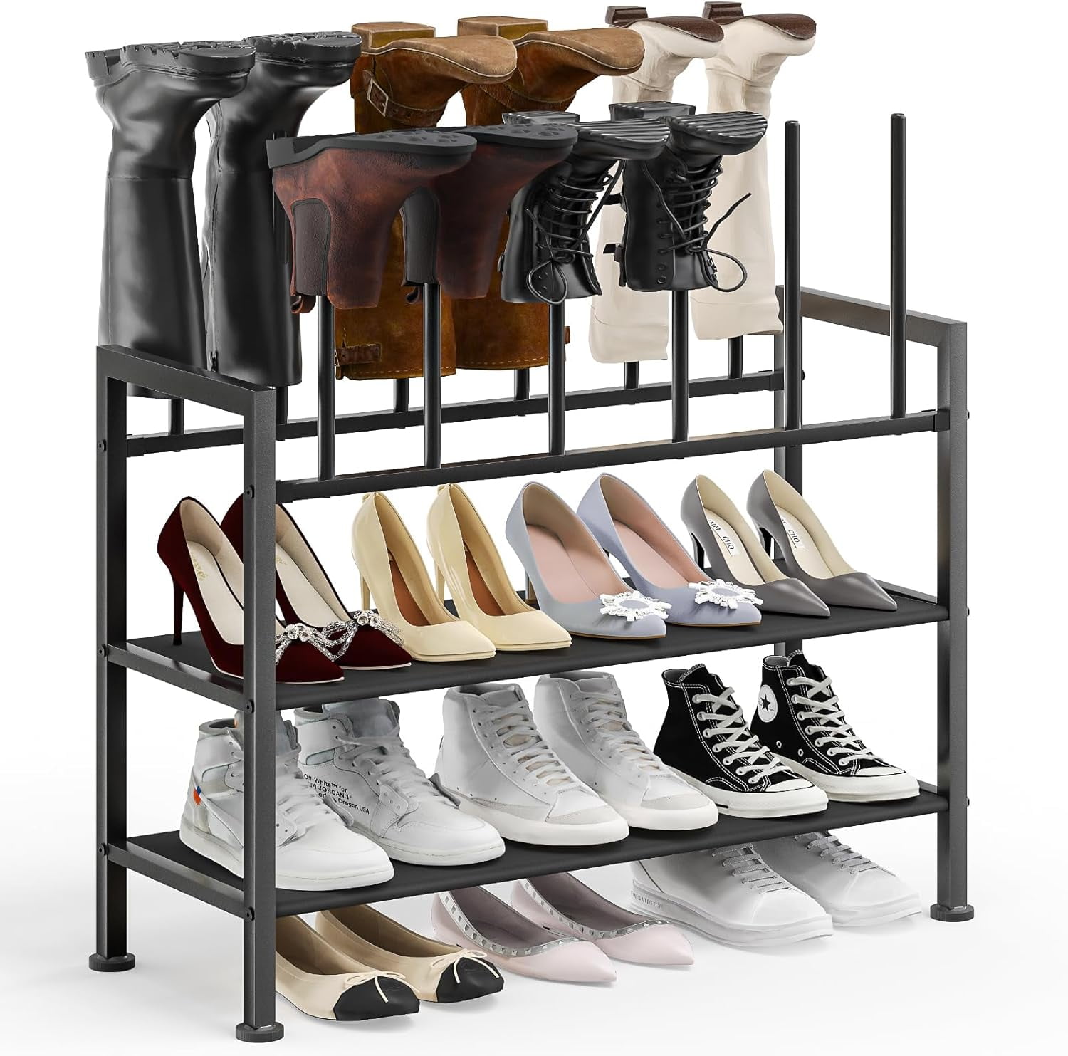 Free Standing Shoe Racks - 4-Tier Boot Rack, Black Metal Boot Storage ...