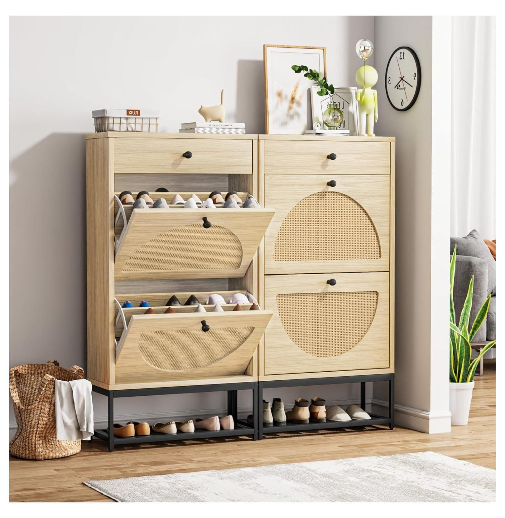 Free Standing Shoe Racks Pack of 2, Entryway Organizer with 2 Natural ...