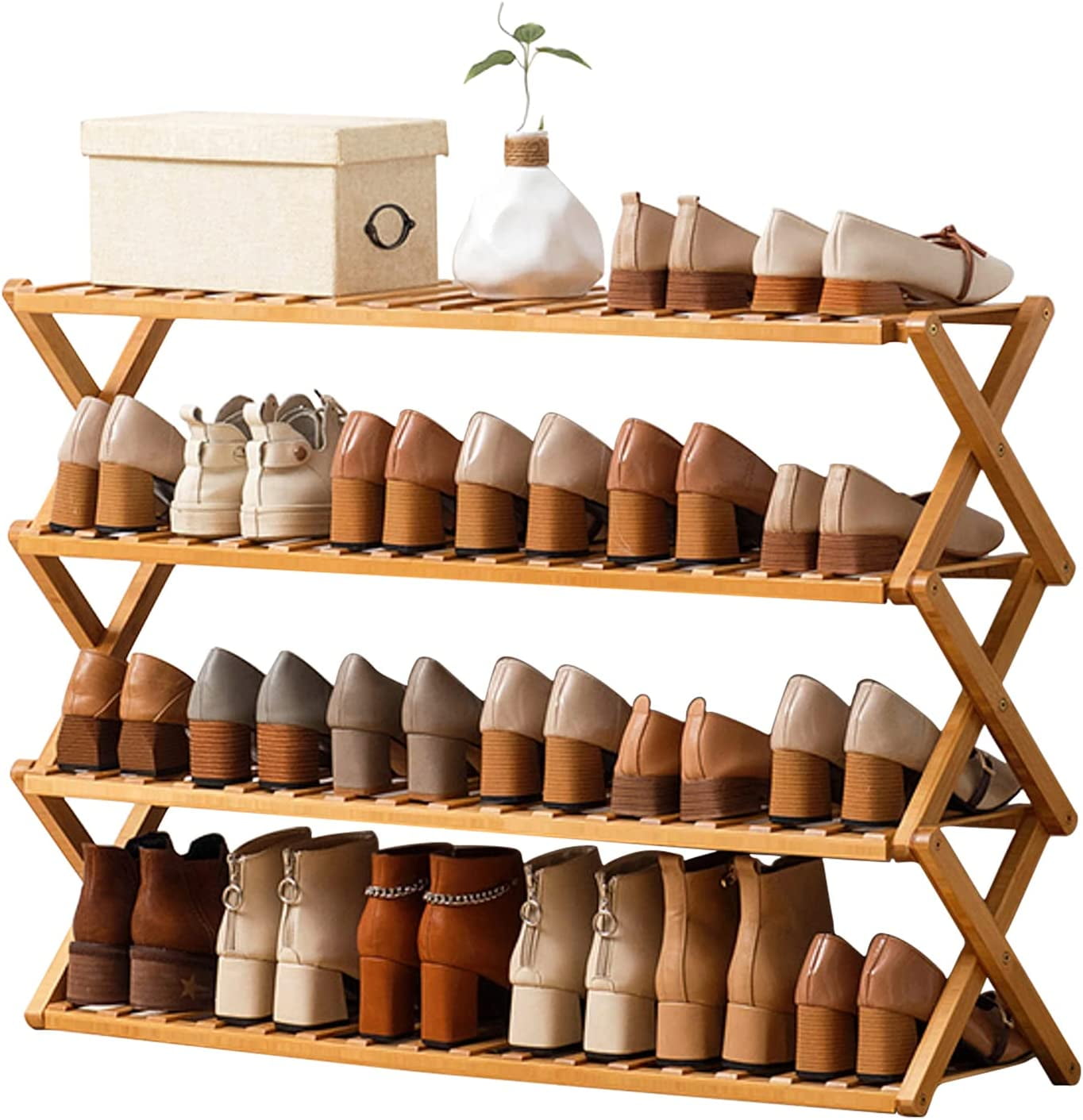 Free Standing Shoe Racks for Closet, Shoe Shelf Bamboo Shoe Rack for ...