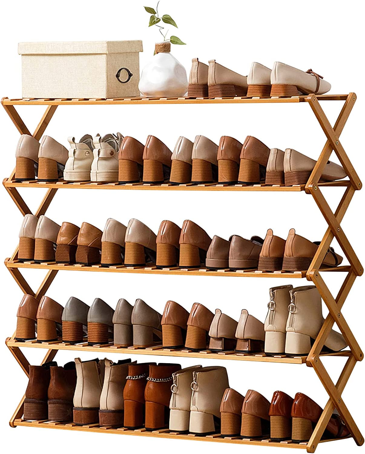 Free Standing Shoe Racks for Closet, Shoe Shelf Bamboo Shoe Rack for ...