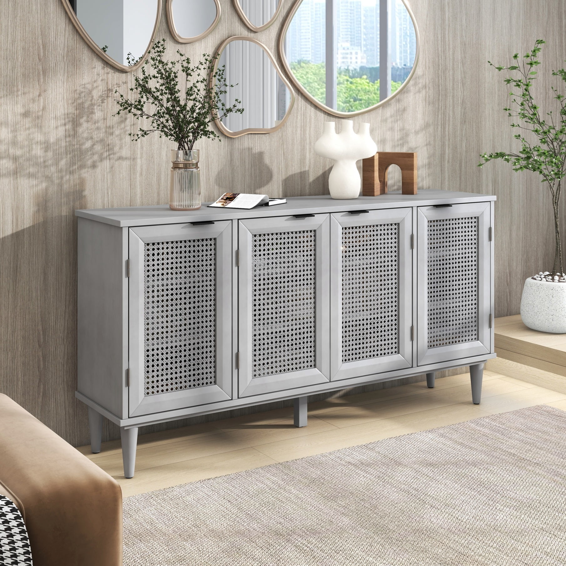 Free Standing Sideboard and Buffet Storage with Artificial Rattan Door ...