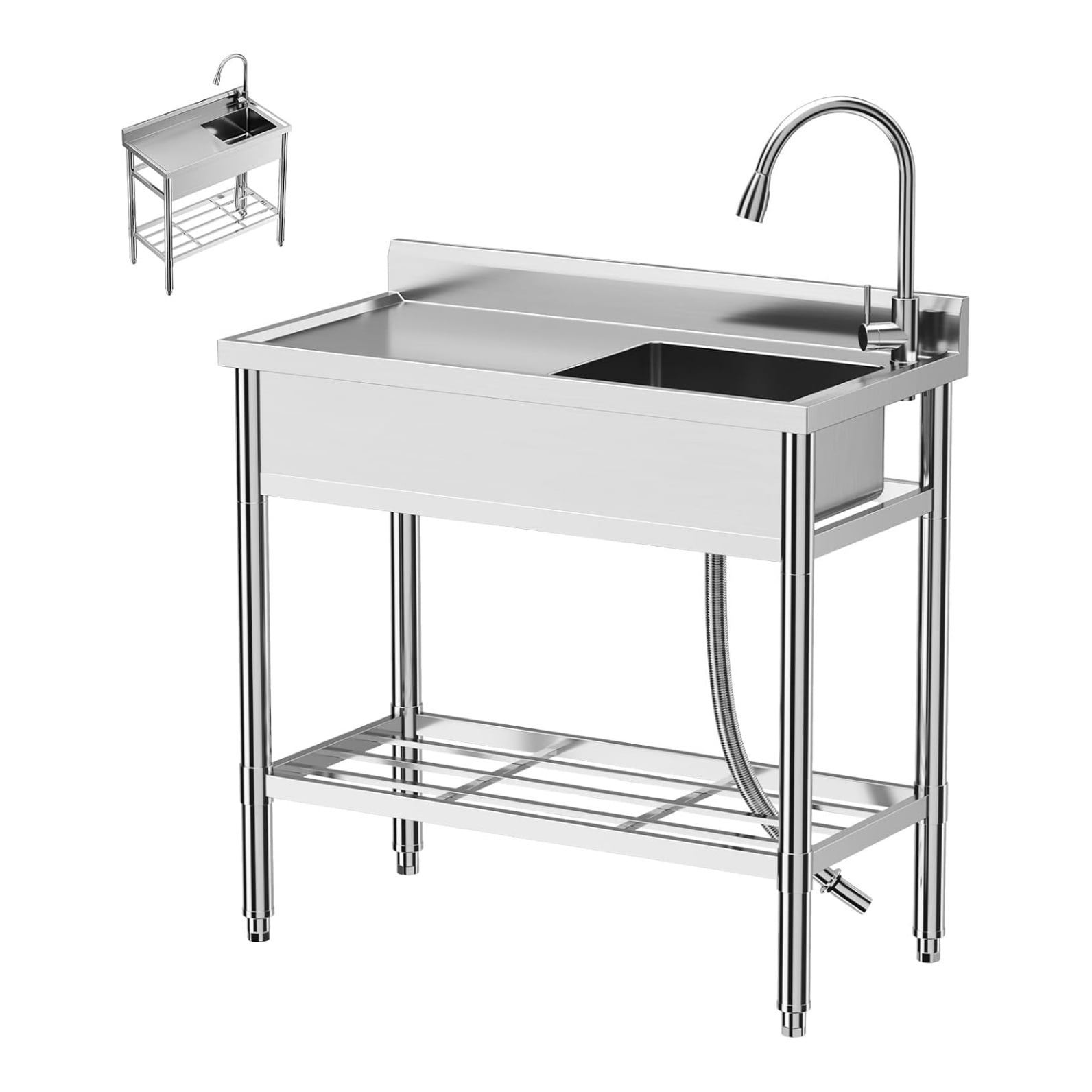 Free Standing Single Bowl Kitchen Sink,Stainless Steel Utility Sink ...