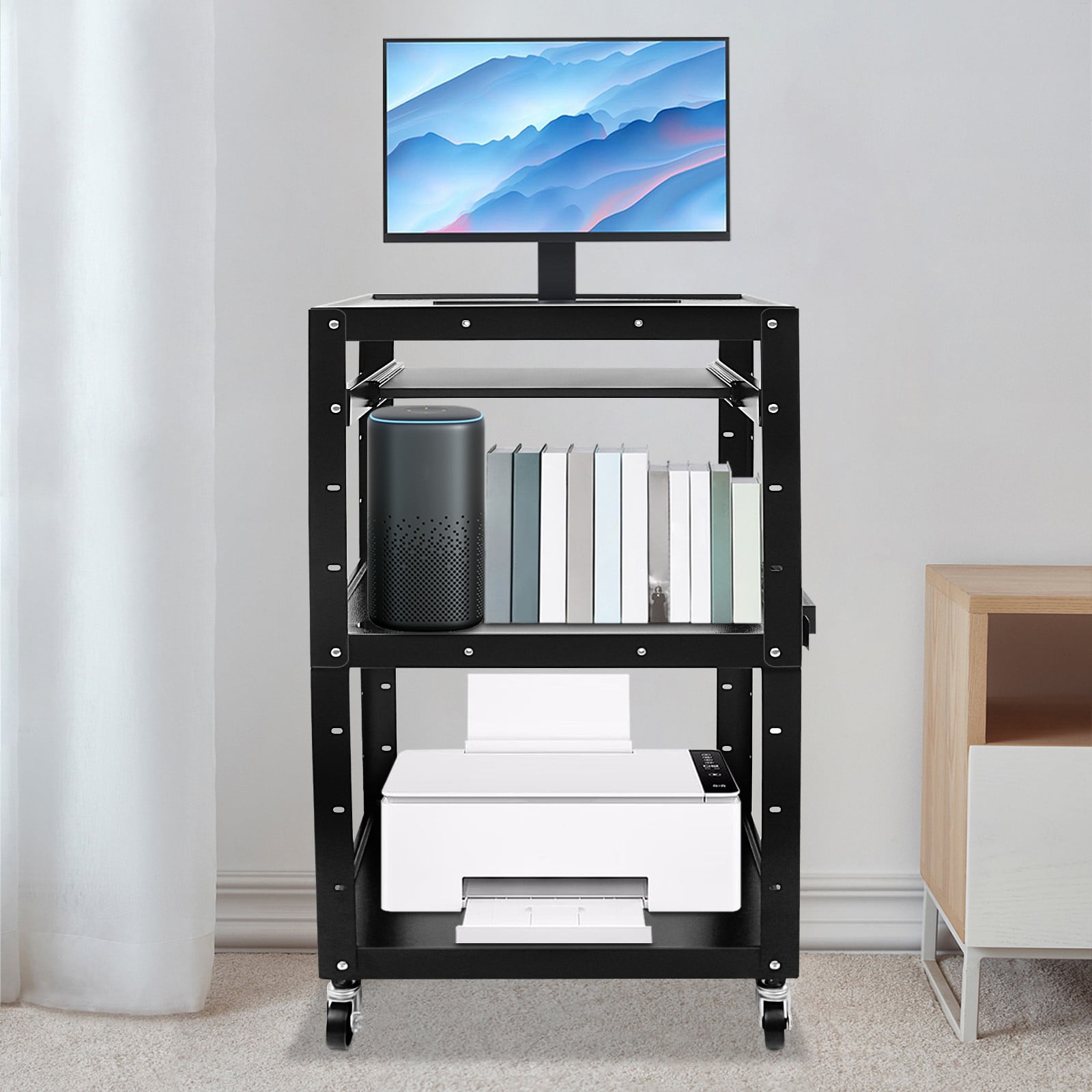 Free Standing Steel Media Cart AV Cart With Keyboard Tray Mobile Cart ...