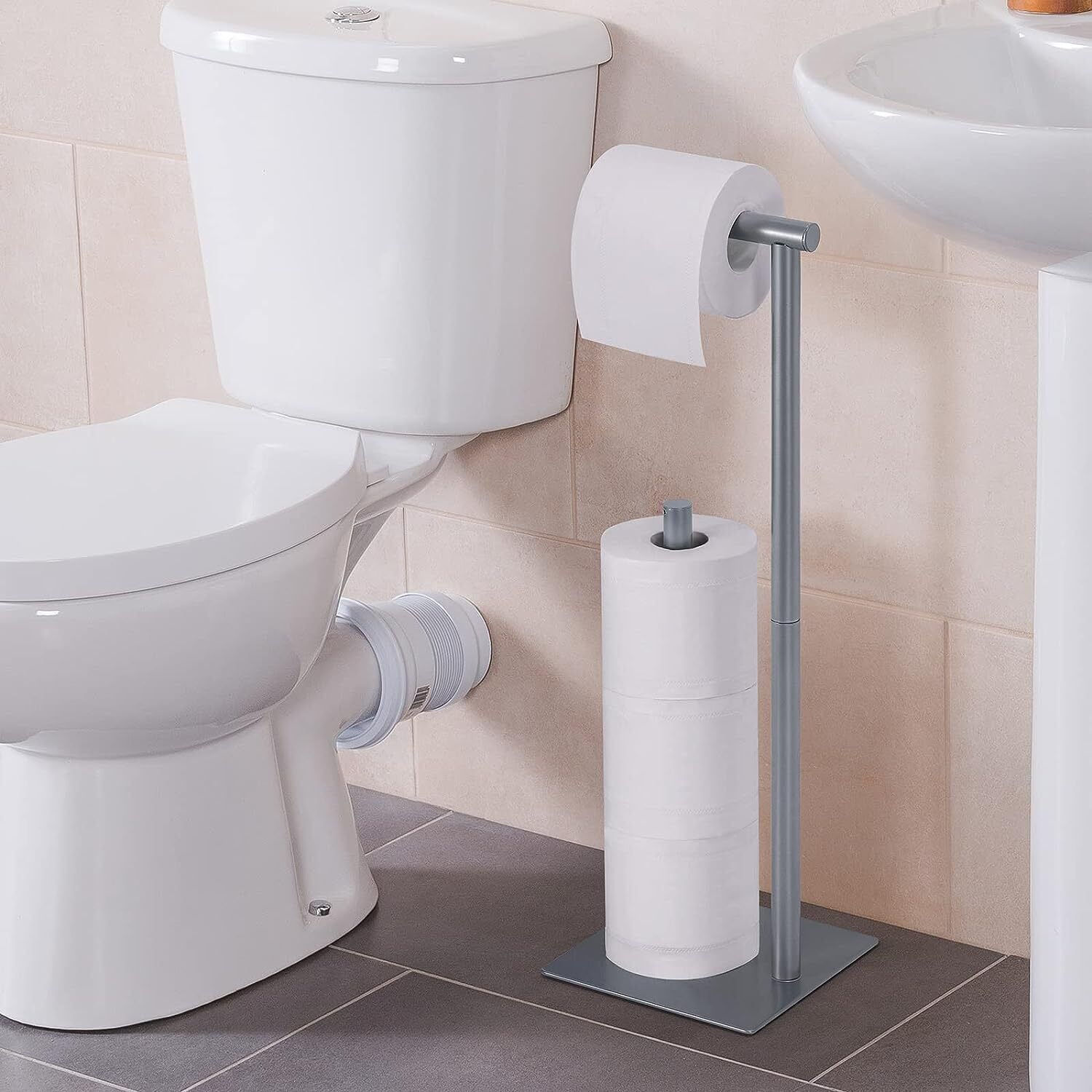 Free Standing Toilet Paper Holder Stand Brushed Nickel Roll Stand for ...