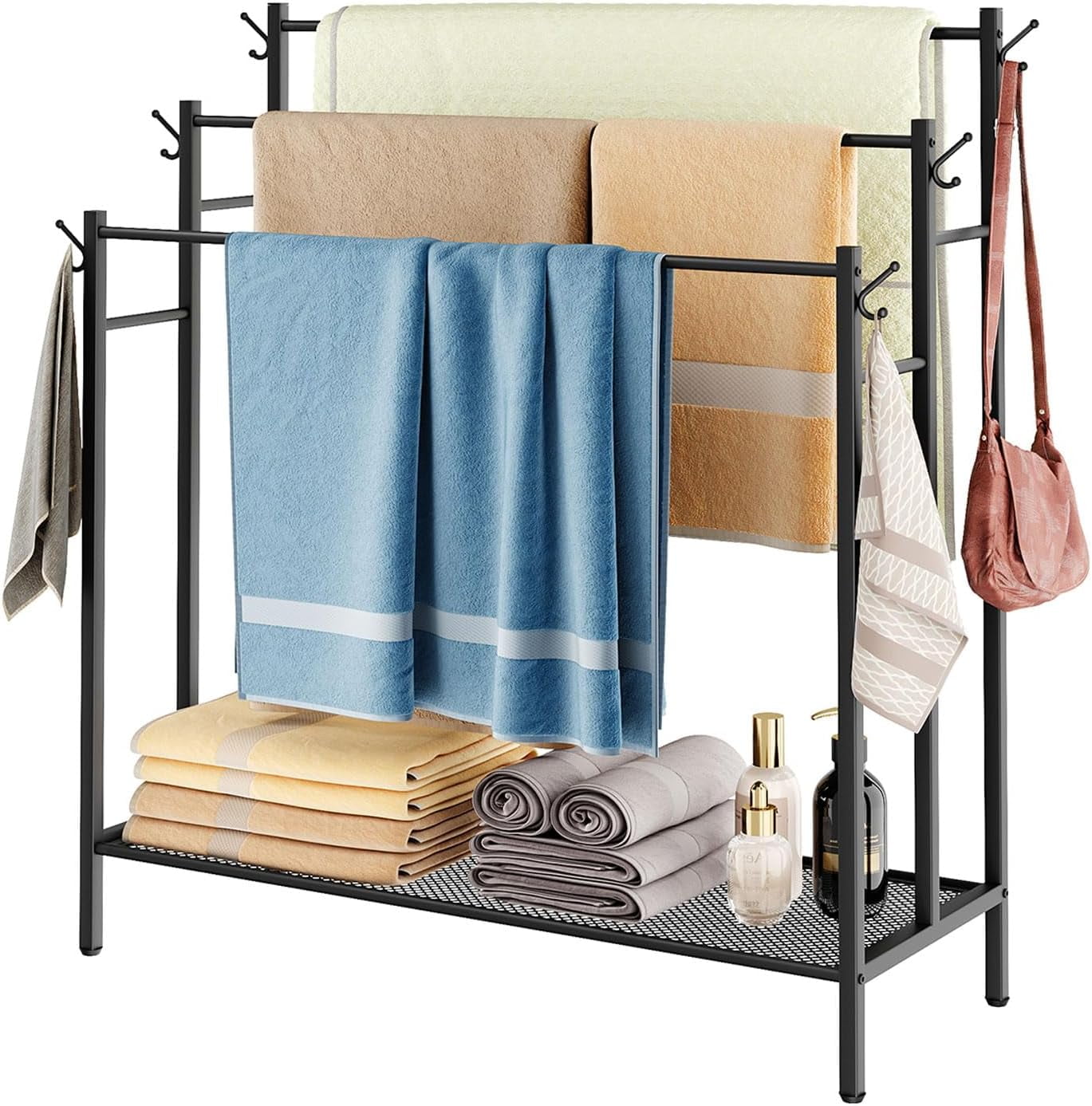 Free Standing Towel Rack, 3 Tier Metal Towel Stand Blanket Rack with ...
