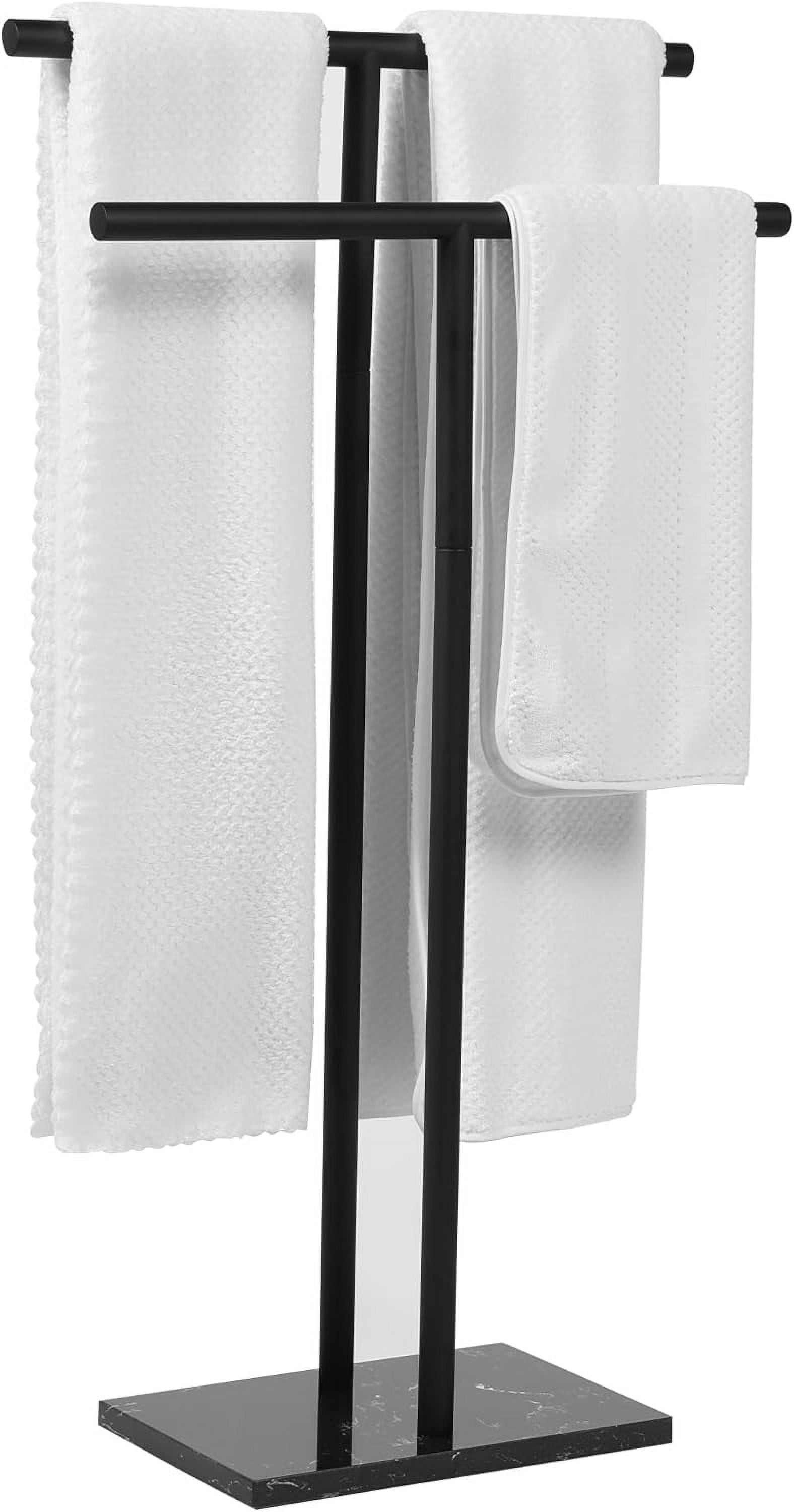 Free Standing Towel Rack for Bathroom - Matte Black Finish - Stand Alone 2 Tier Stainless Steel ...