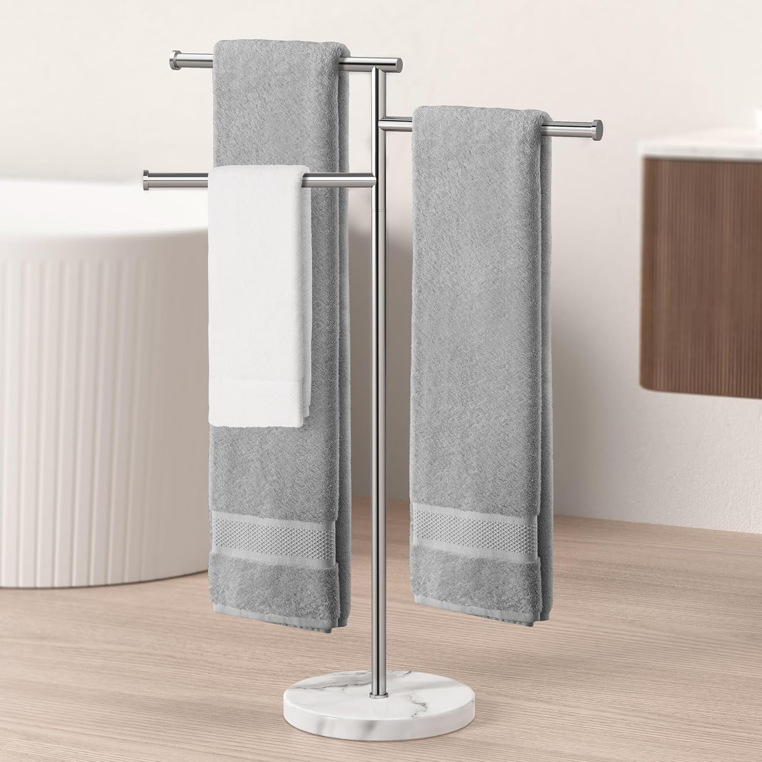 Free Standing Towel Racks for Bathroom, 3 Swivel Bars 40-Inch Bath ...