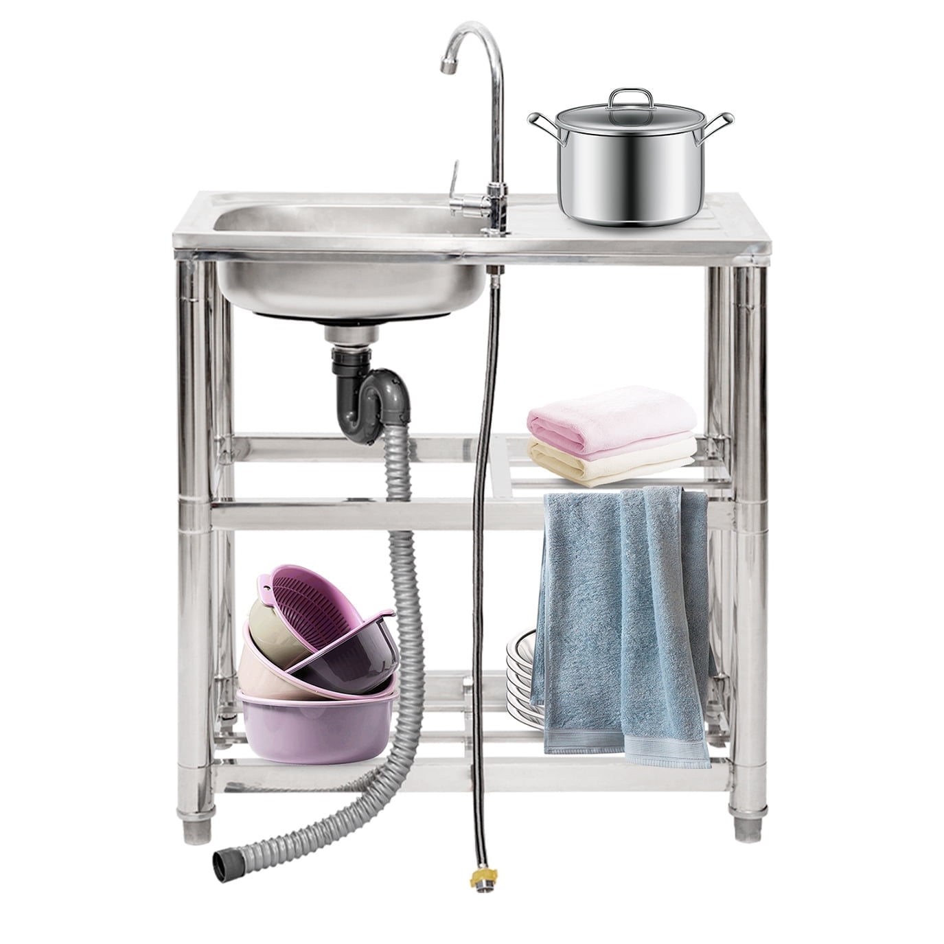 Free Standing Utility Sink, Stainless Steel Single Bowl Commercial ...