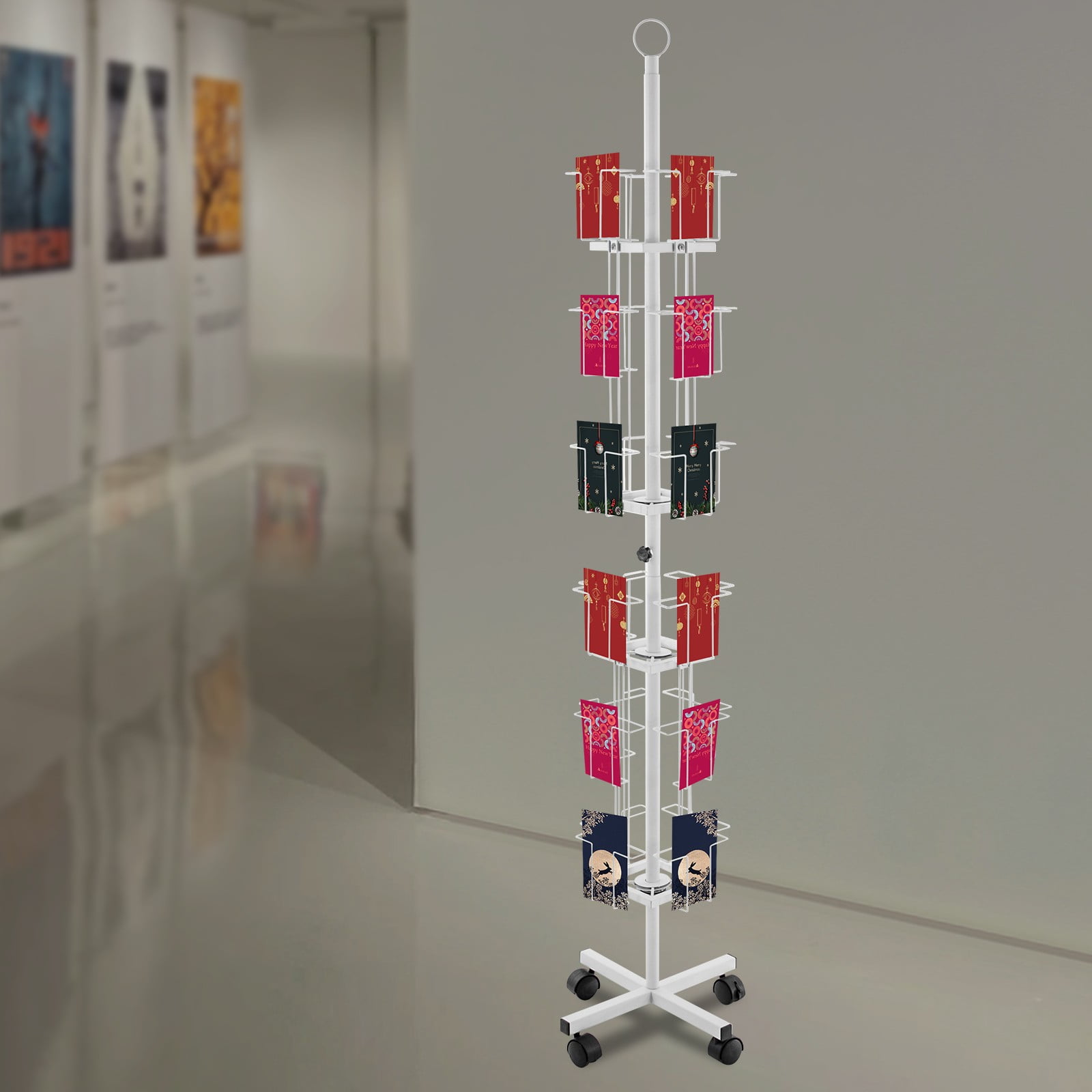 Free Standing White Greeting Cards Display Rack 24 Pocket Rotating ...