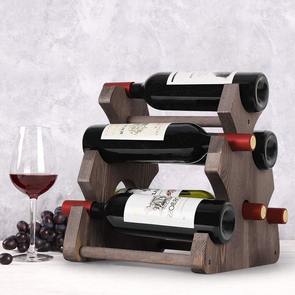 Free Standing Wine Rack Home Wood Wine Bottle Holder 6-Bottles ...