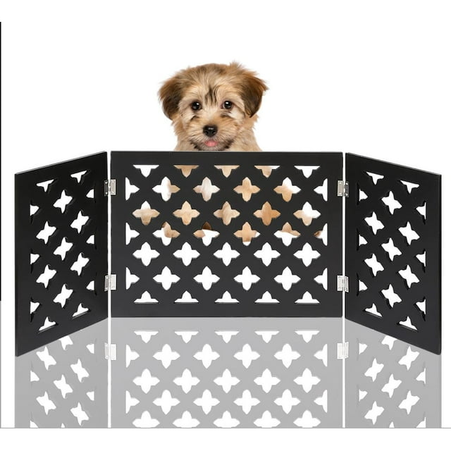 Starlite Black Free-Standing Wooden Pet Gate - Foldable Indoor Barrier ...