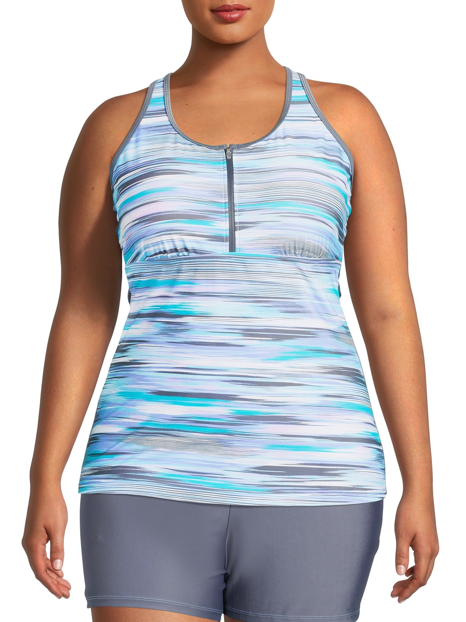 Free Tech Womens Plus Size Zip-Front Tankini Swim Top - Walmart.com