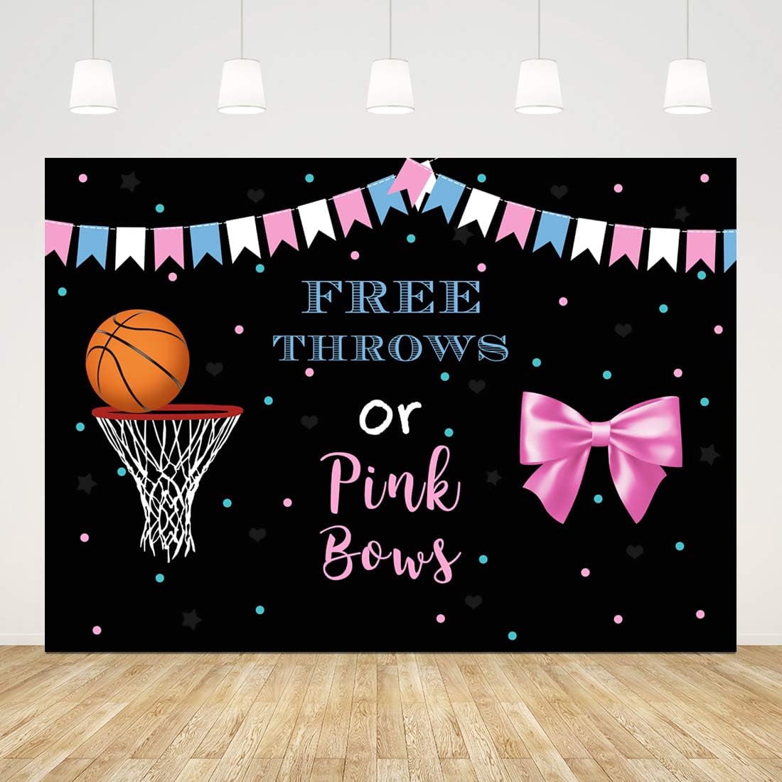 Free Throws or Pink Bows Gender Reveal Backdrop Black Gender Reveal ...