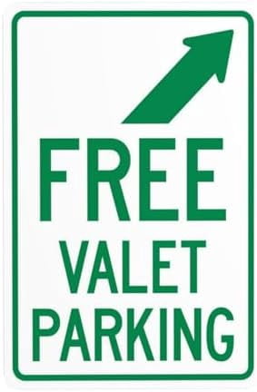 Free Valet Parking With Upper Right Arrow Warning Sign, Valet Parking ...