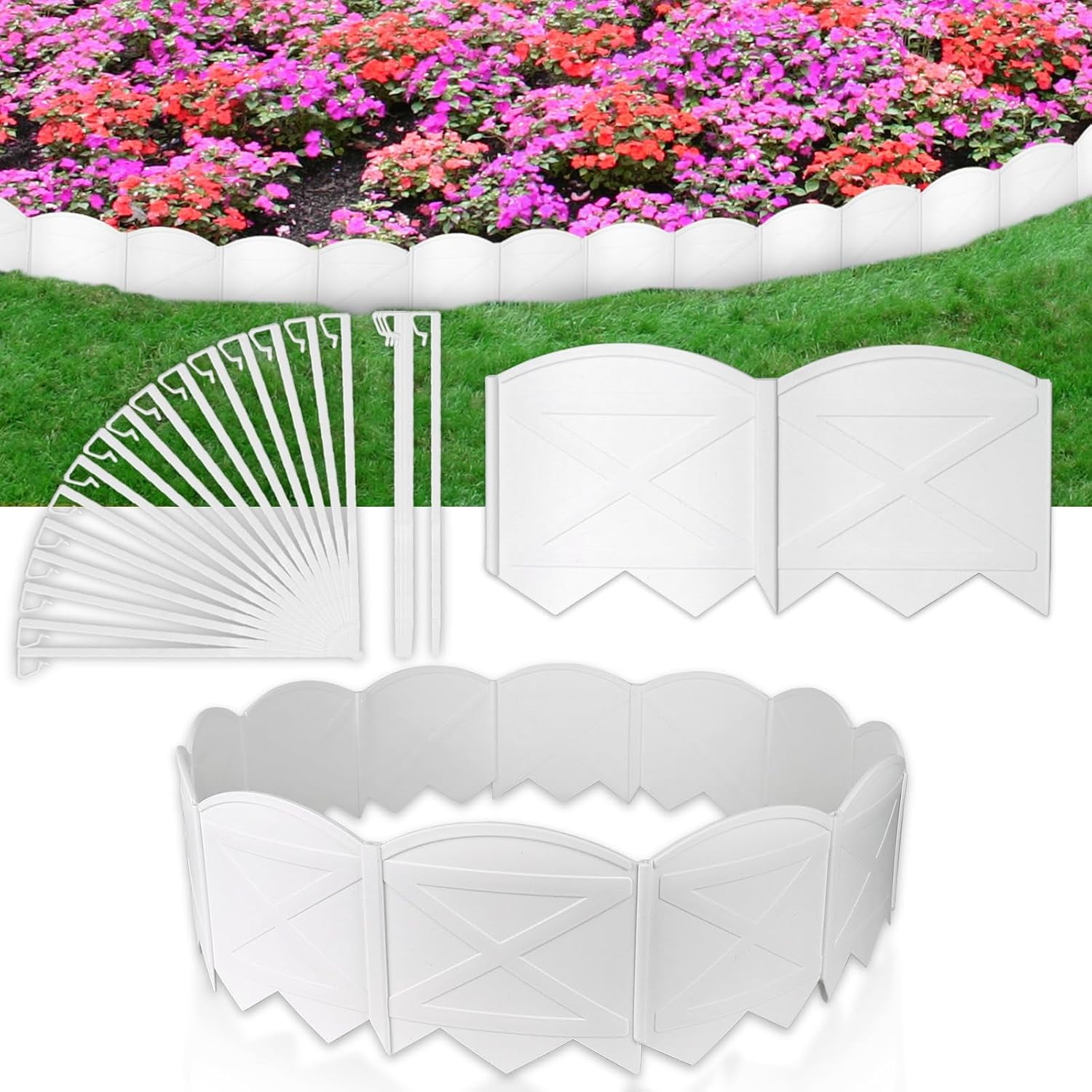 No-Dig 20Ft White Landscape Edging 5.9 Inch Tall Garden Edging with 7.8 ...