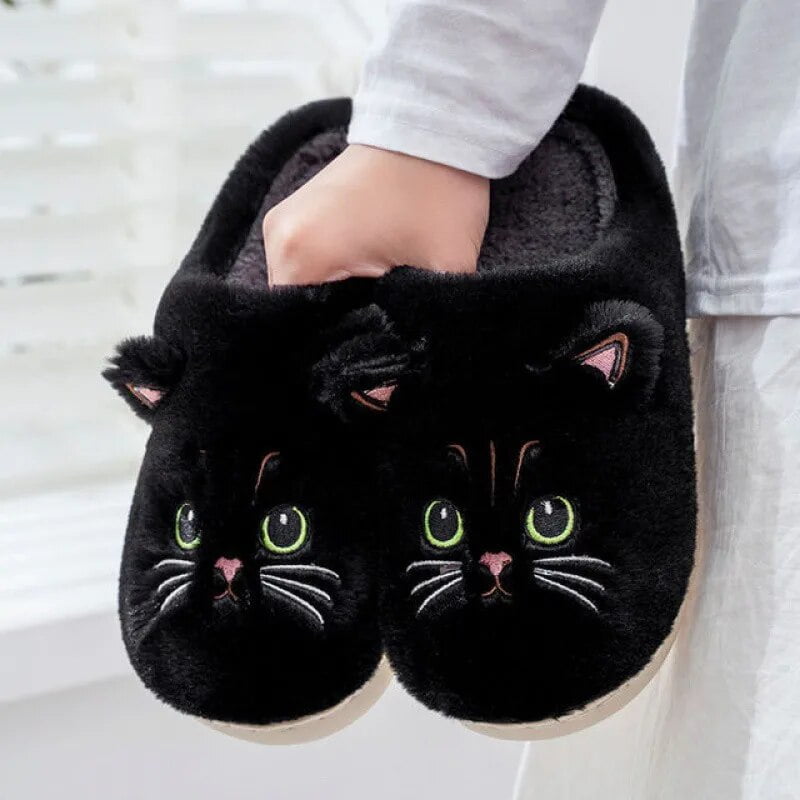 Free shipping Cute Cat Slippers Fluffy Furry Women Home Platform Cotton ...