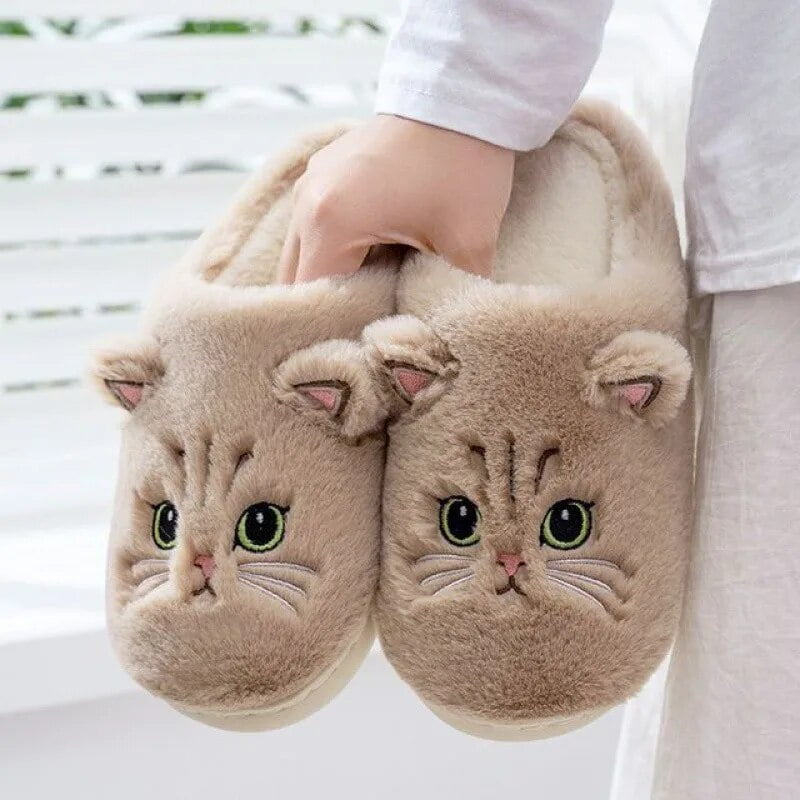 Free shipping Cute Cat Slippers Fluffy Furry Women Home Platform Cotton ...