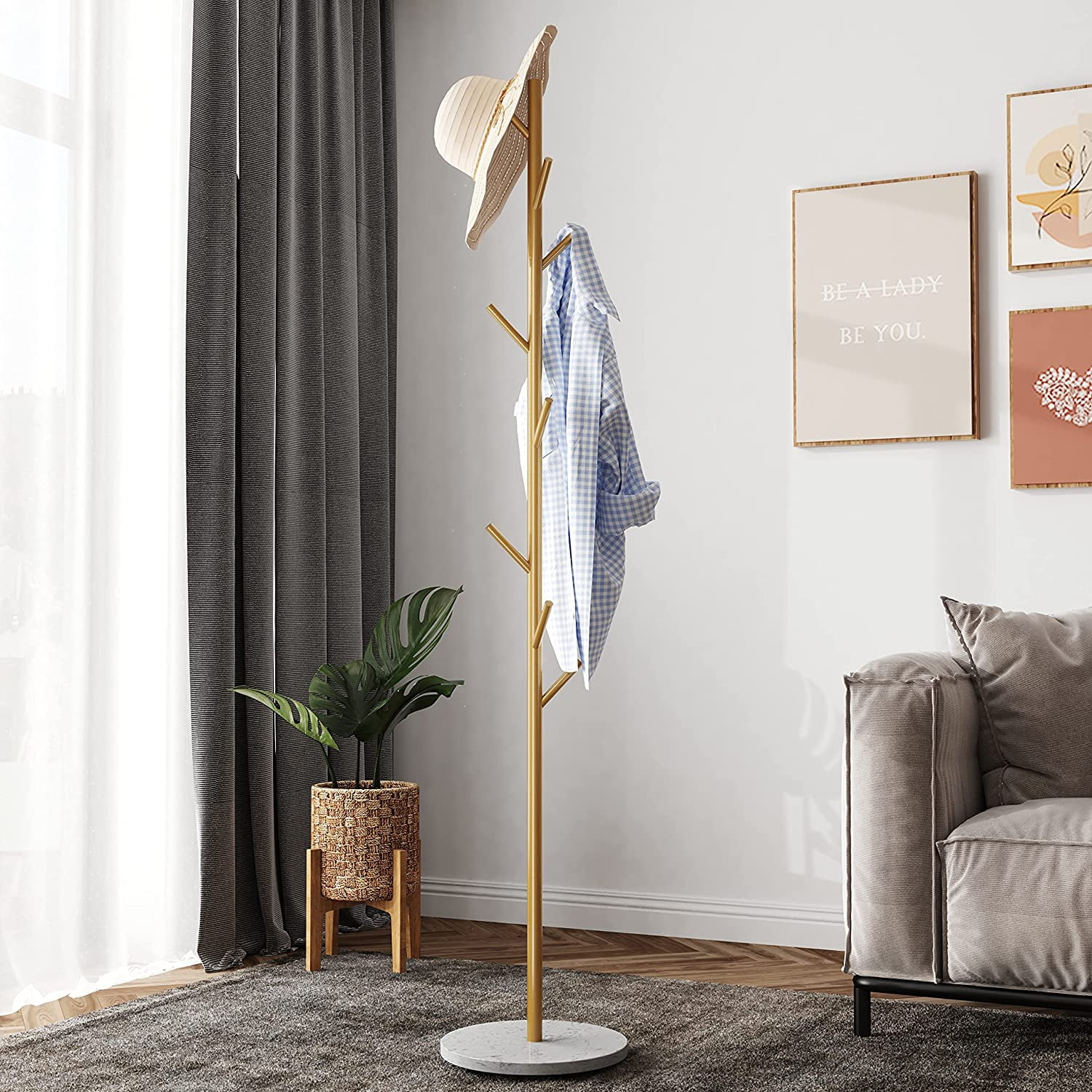 Free-standing Coat Rack Gold, Hat Hanger Hall Tree, Metal Coat Hangers ...