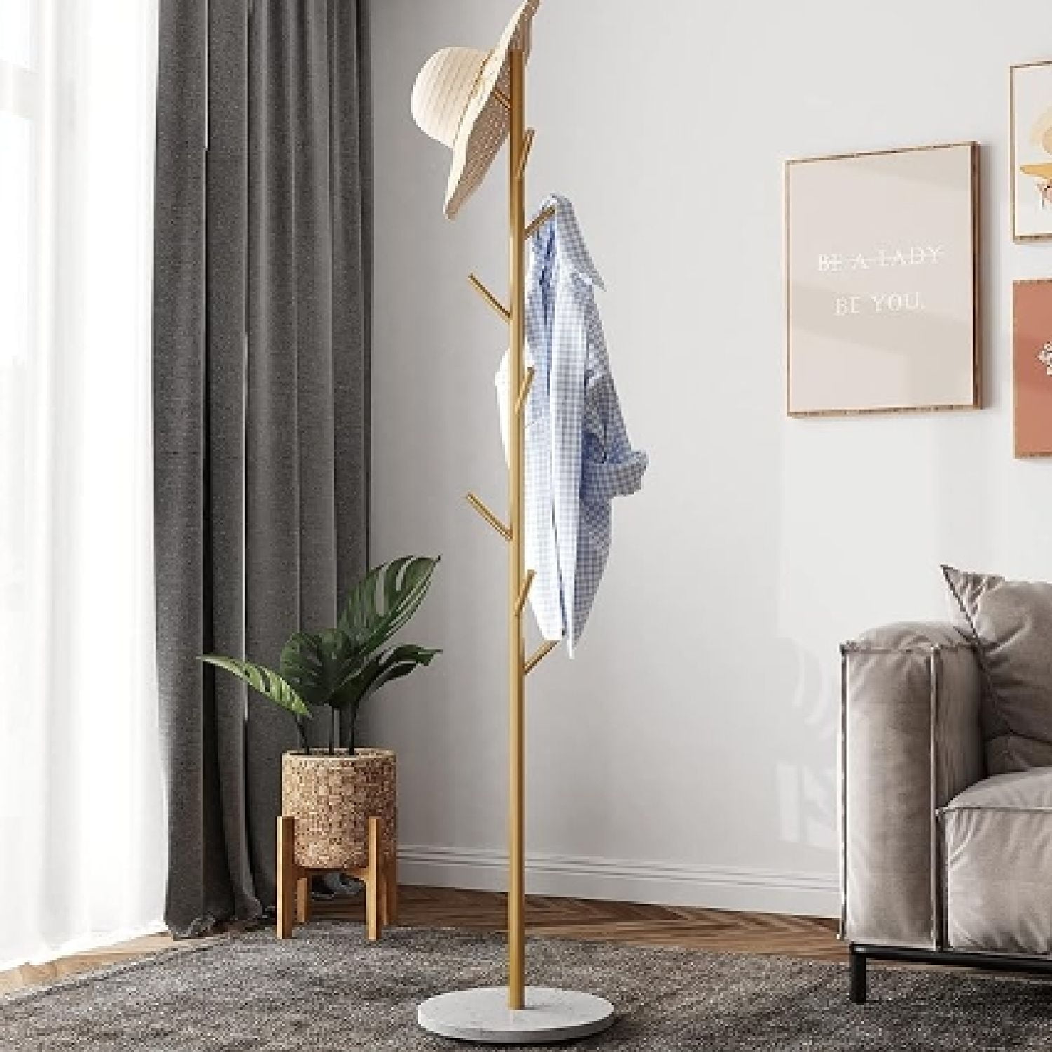 Free-standing Coat Rack Gold, Hat Hanger Hall Tree, Metal Coat Hangers ...