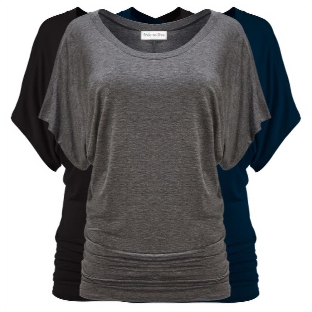 Free to Live 3 Pack Short Sleeve Casual Women's Dolman Tops - Walmart.com