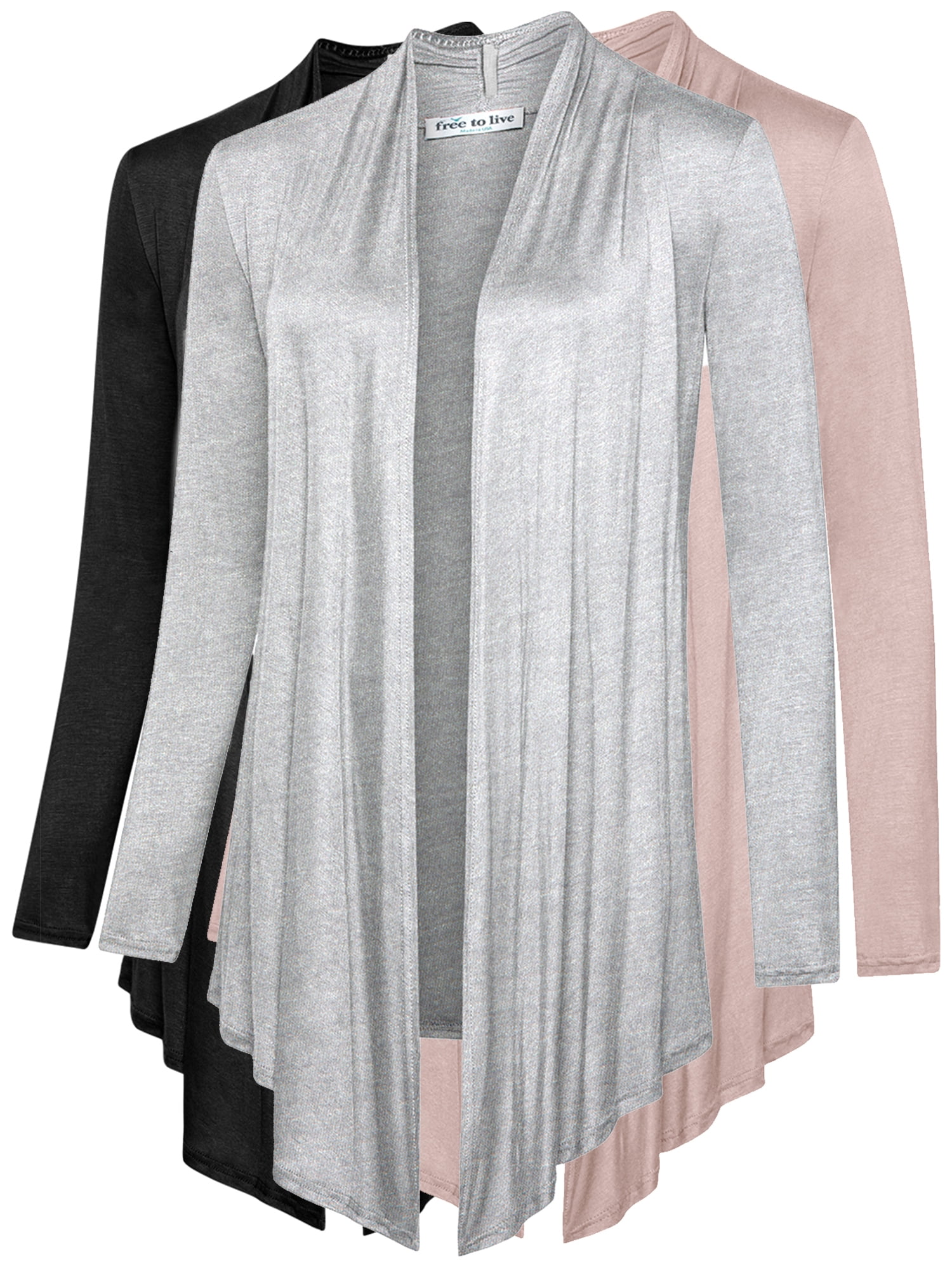 Free to Live 3 Pack Women's Long Sleeve Cardigans - Open Front Drape ...