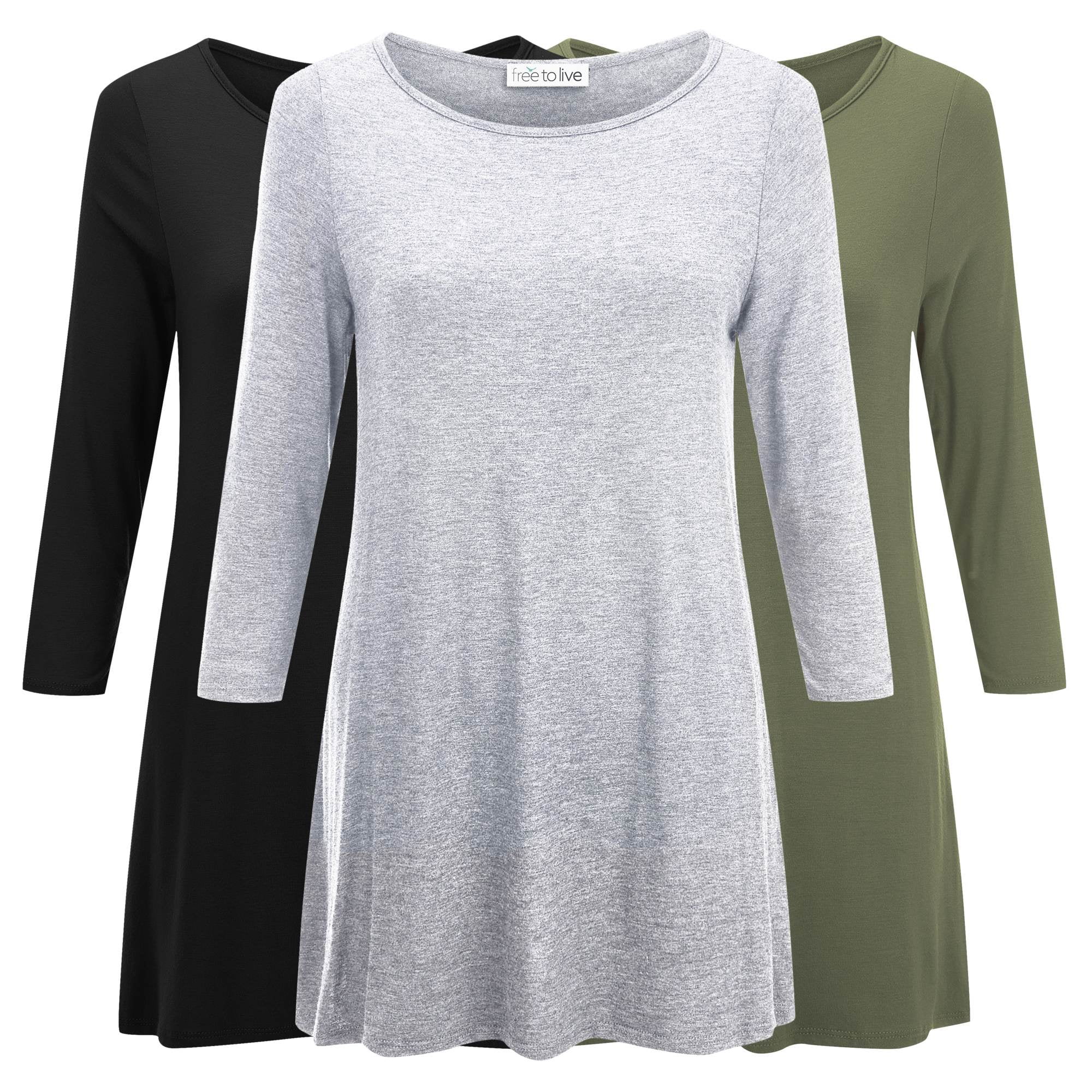 Free to Live 3 Pack Women's Loose Fit Long Elbow Sleeve Extra Long ...