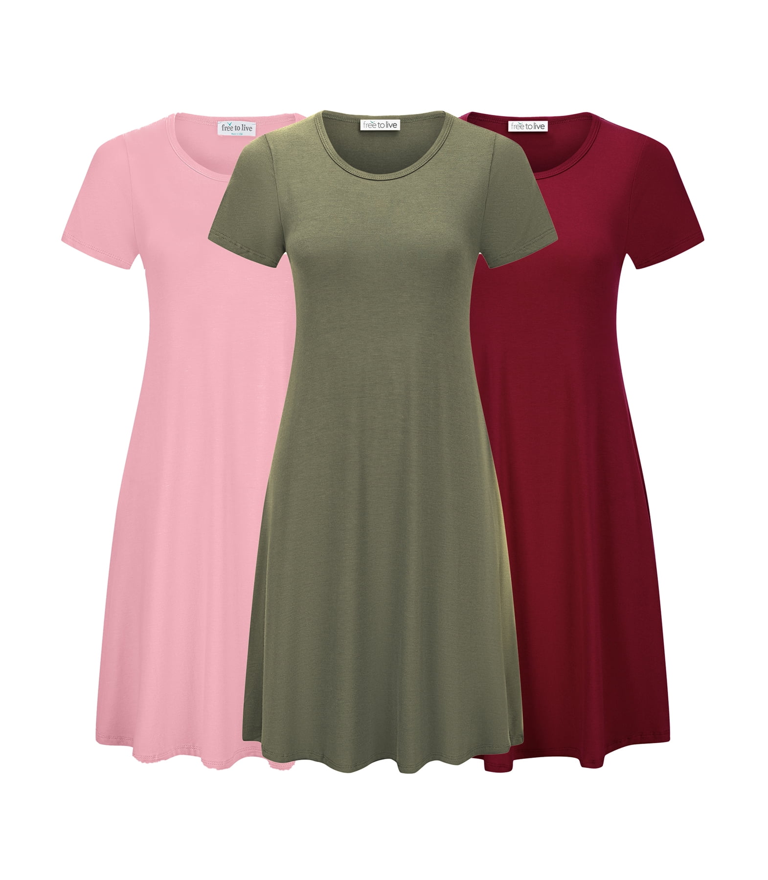 Free to Live 3 Pack Women's Short Sleeve T-Shirt Casual Dresses - Beach ...