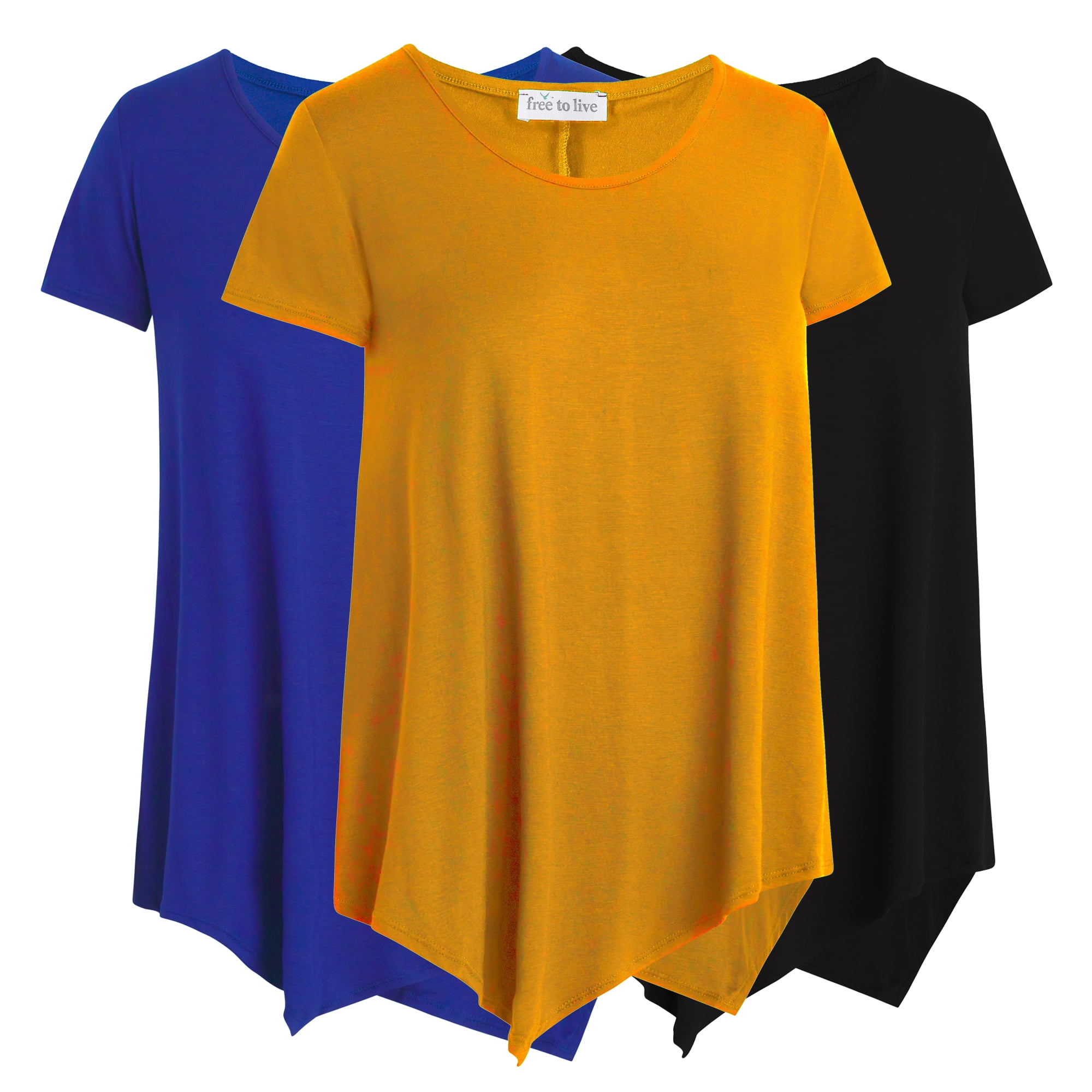 Free to Live 3 Pack Women's V-Neck Short Sleeve Swing Tops with Flowy ...