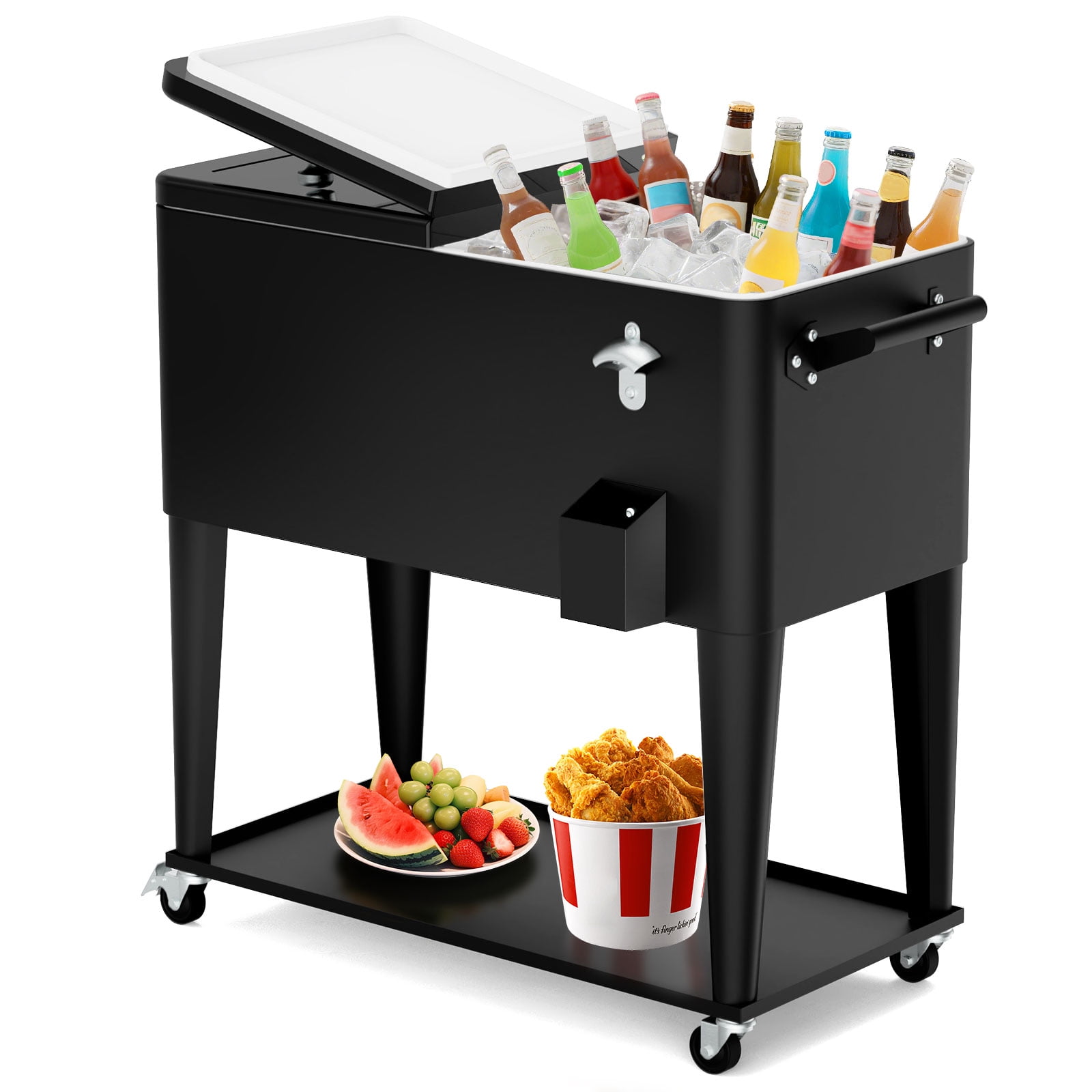 FreeLung Portable 80QT Rolling Cooler Cart - Patio Party Outdoor Drink ...
