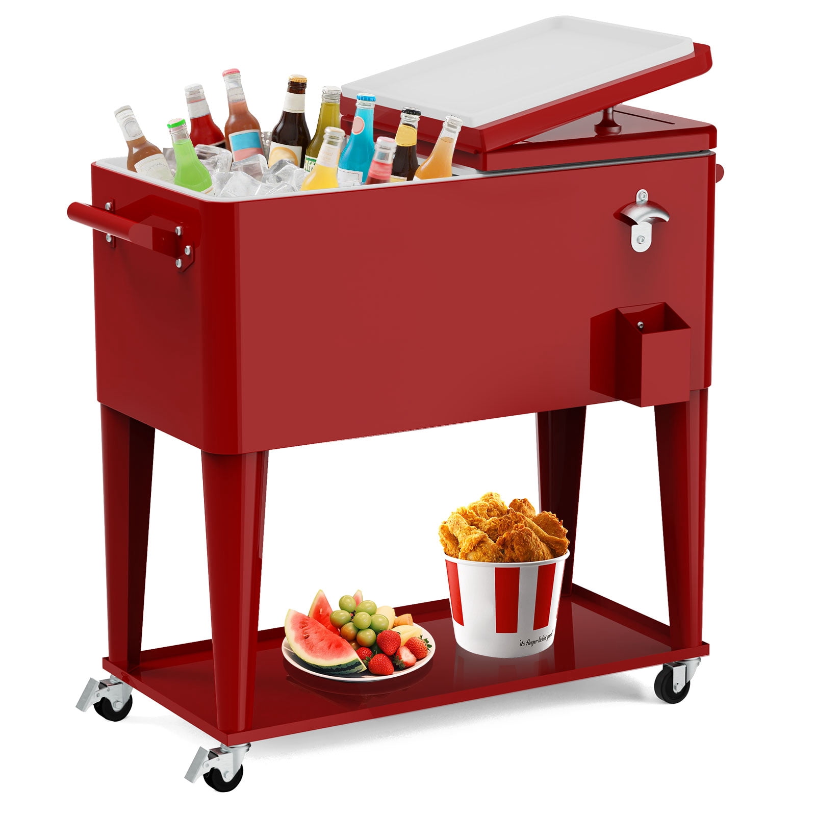 FreeLung Portable Rolling Cooler Cart with Wheels, 80QT Outdoor, Patio ...
