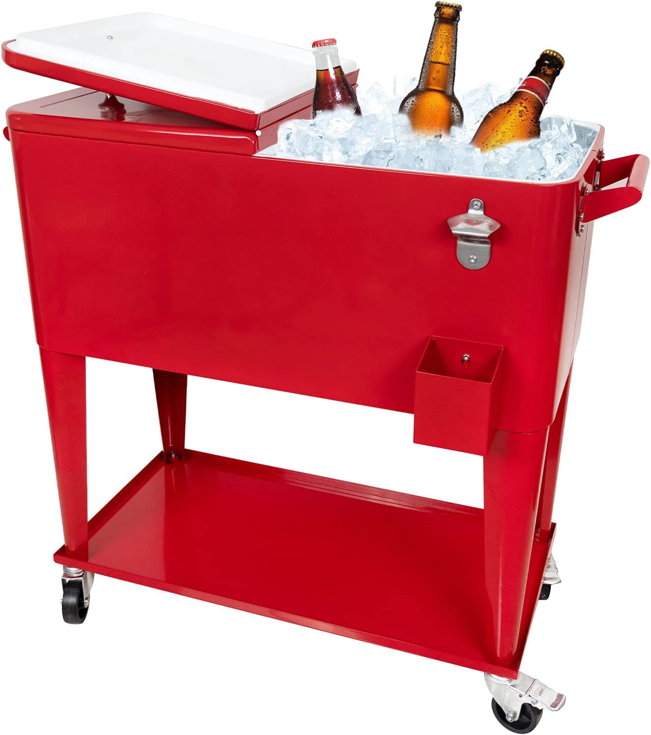 FreeLung Portable Rolling Cooler Cart with Wheels, 80QT Outdoor, Patio ...