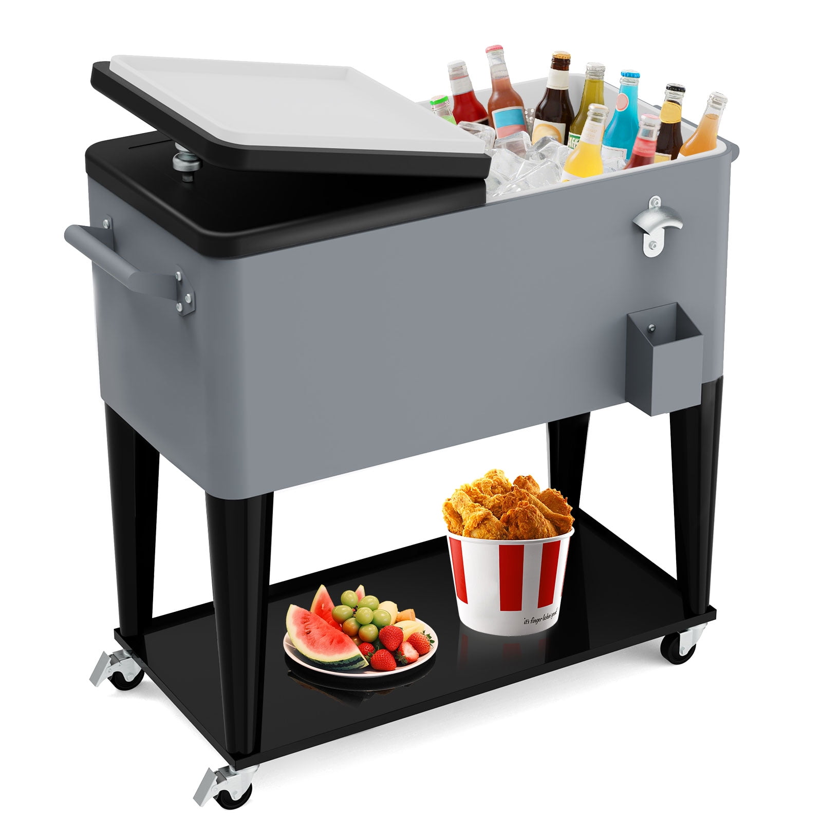 FreeLung 80QT Rolling Cooler Cart, Patio Party Drink Storage with Drain ...