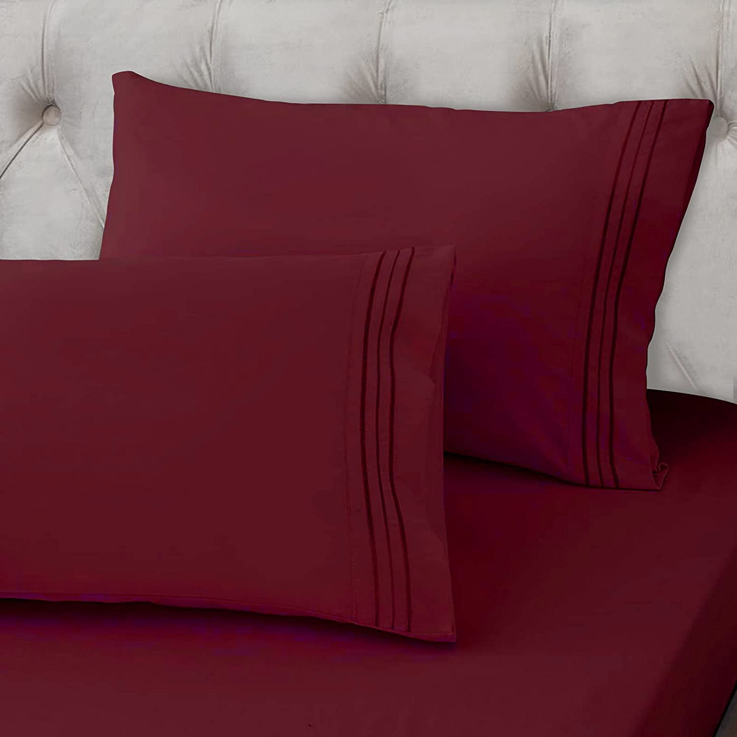 FreeLung Burgundy Queen Size Bed Sheets Set - 1800 Thread Count Deep ...