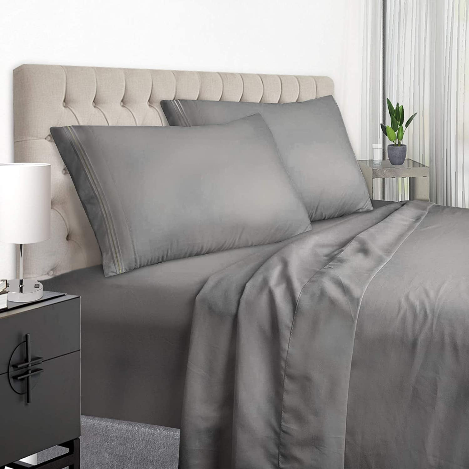 FreeLung Gray Queen Size Bed Sheets Set - 1800 Thread Count Deep Pocket ...