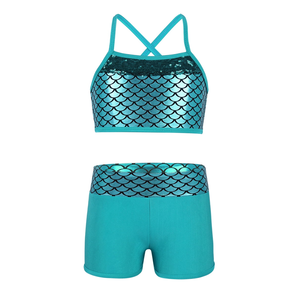 Freebily Kids Girls Swimsuit Shiny Mermaid Scales Printed Tankini ...