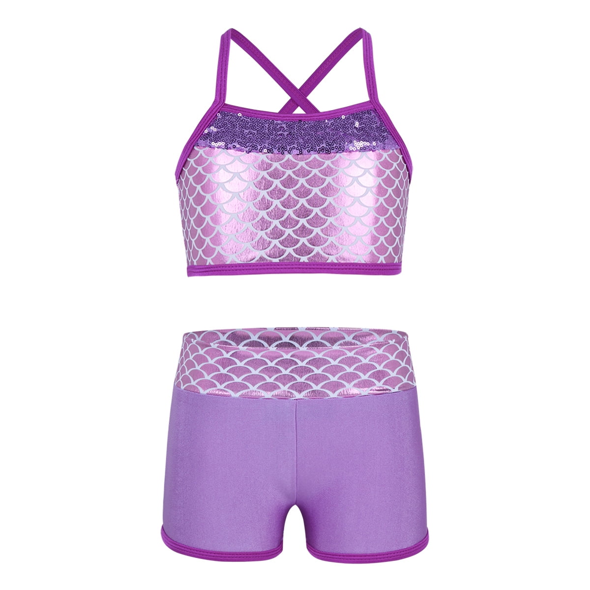 Freebily Kids Girls Swimsuit Shiny Mermaid Scales Printed Tankini ...
