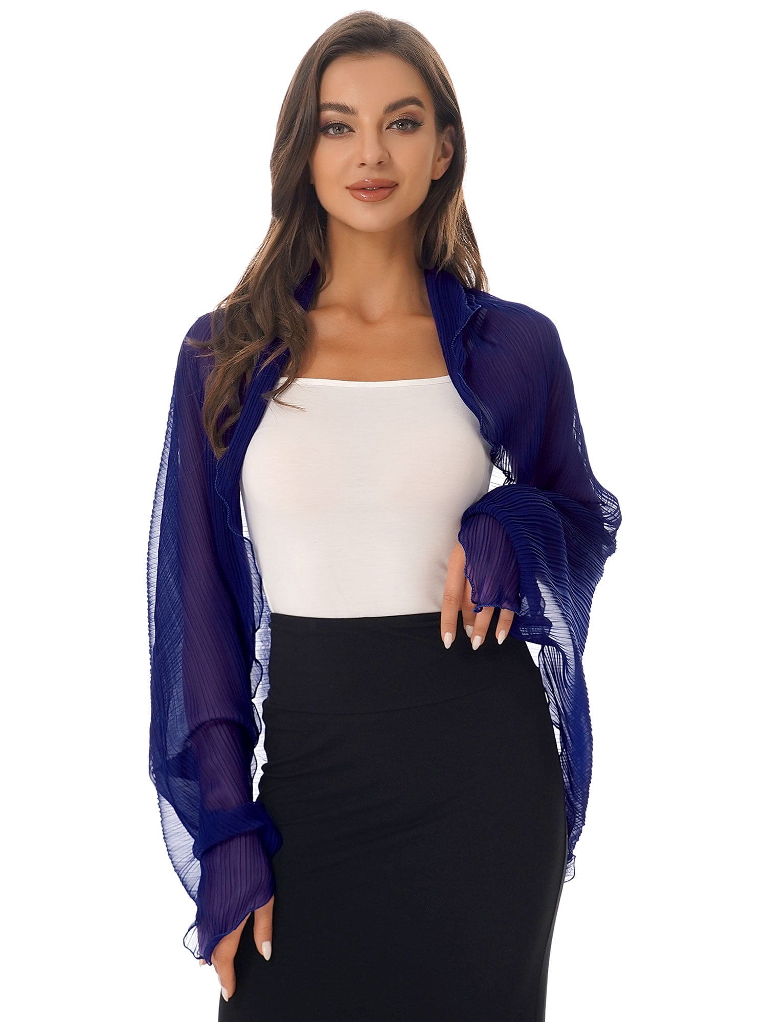 Freebily Women's Sheer Chiffon Long Sleeve Shawl Open Front Cardigan ...