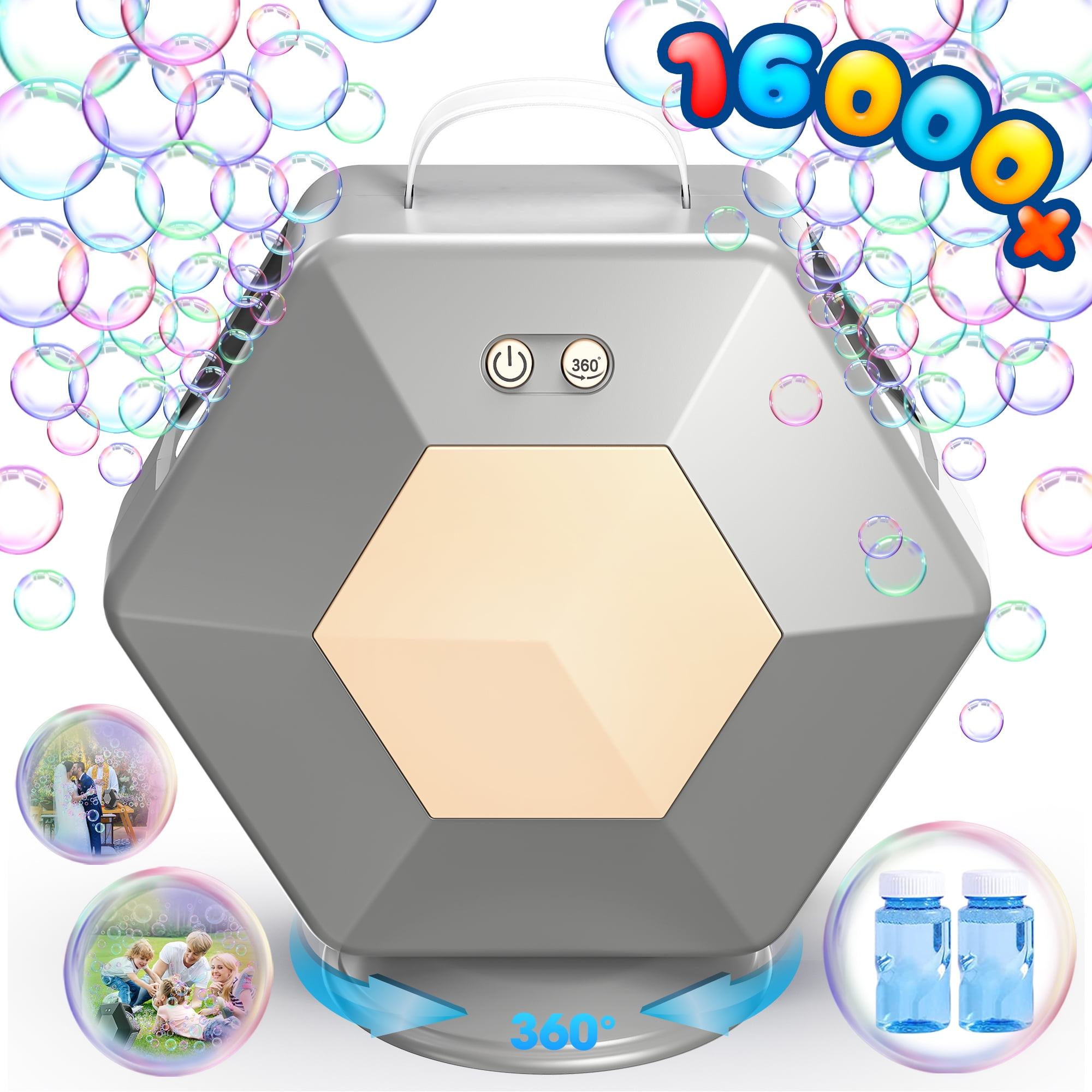 Freecat Bubble Machine, Bubbles for Toddlers Automatic 360° Bubble Blower 16000+/min Bubble ...