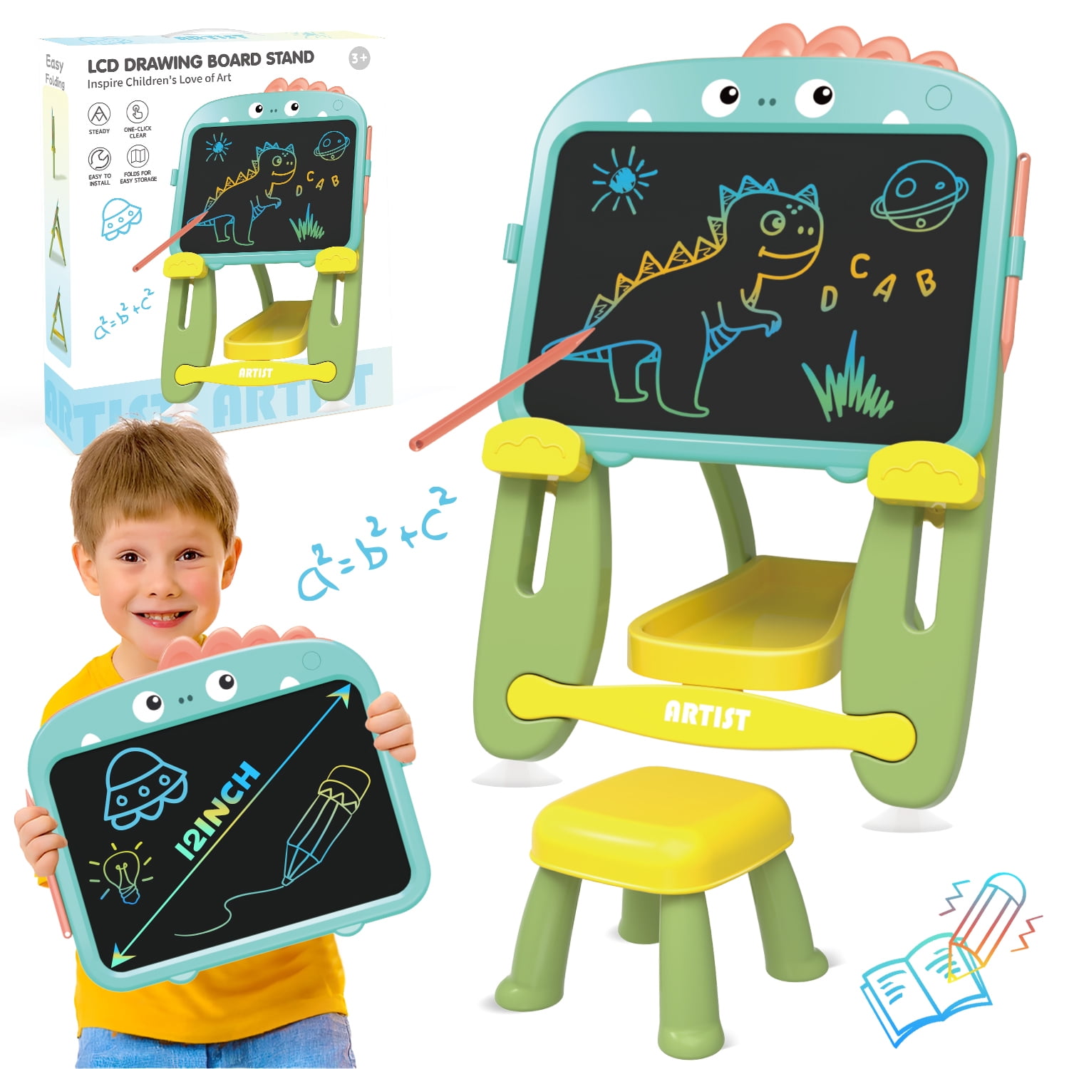 Freecat Dinosaur Easel for Toddlers, Doodle Board for Kids Toddlers 3 4 ...