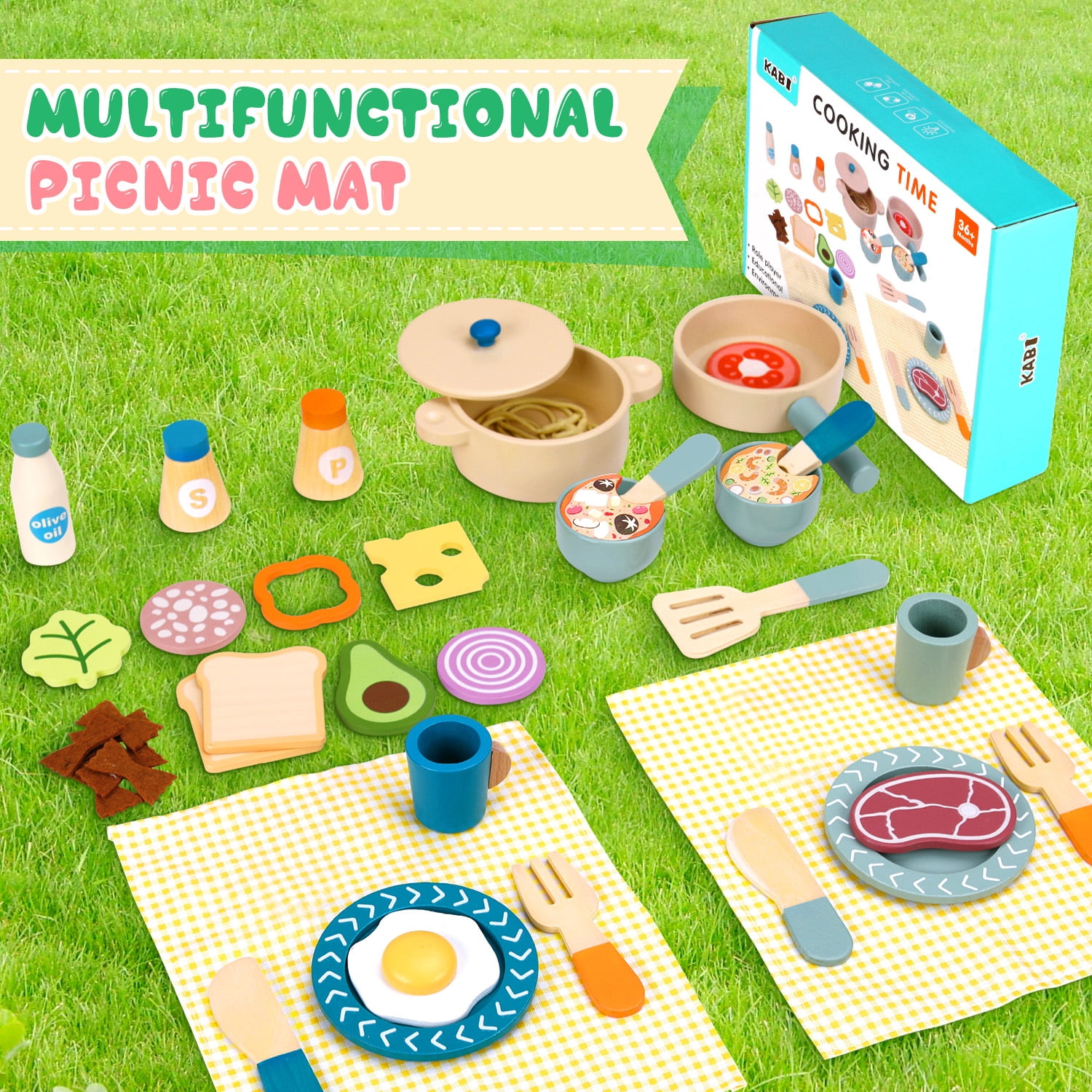 Freecat Wooden Play Food Toys Set, Play Food for Toddlers Ages 3 4 5 6 ...