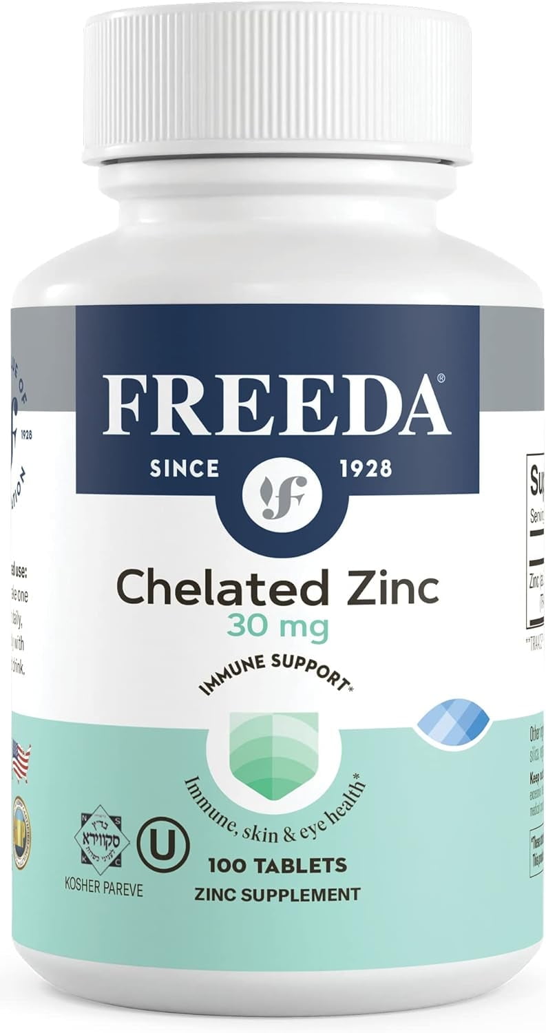 Freeda Chelated Zinc Supplement Tablets 30mg for Immune, Skin, and Eye ...